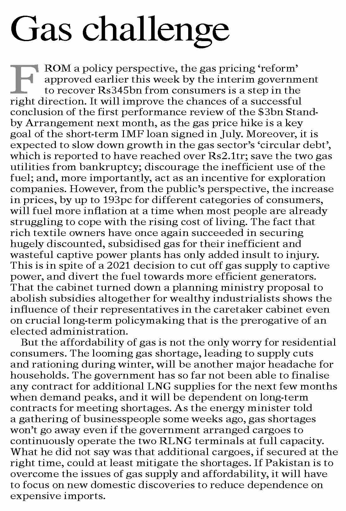 Dawn-ePaper | Oct 26, 2023 | Gas challenge