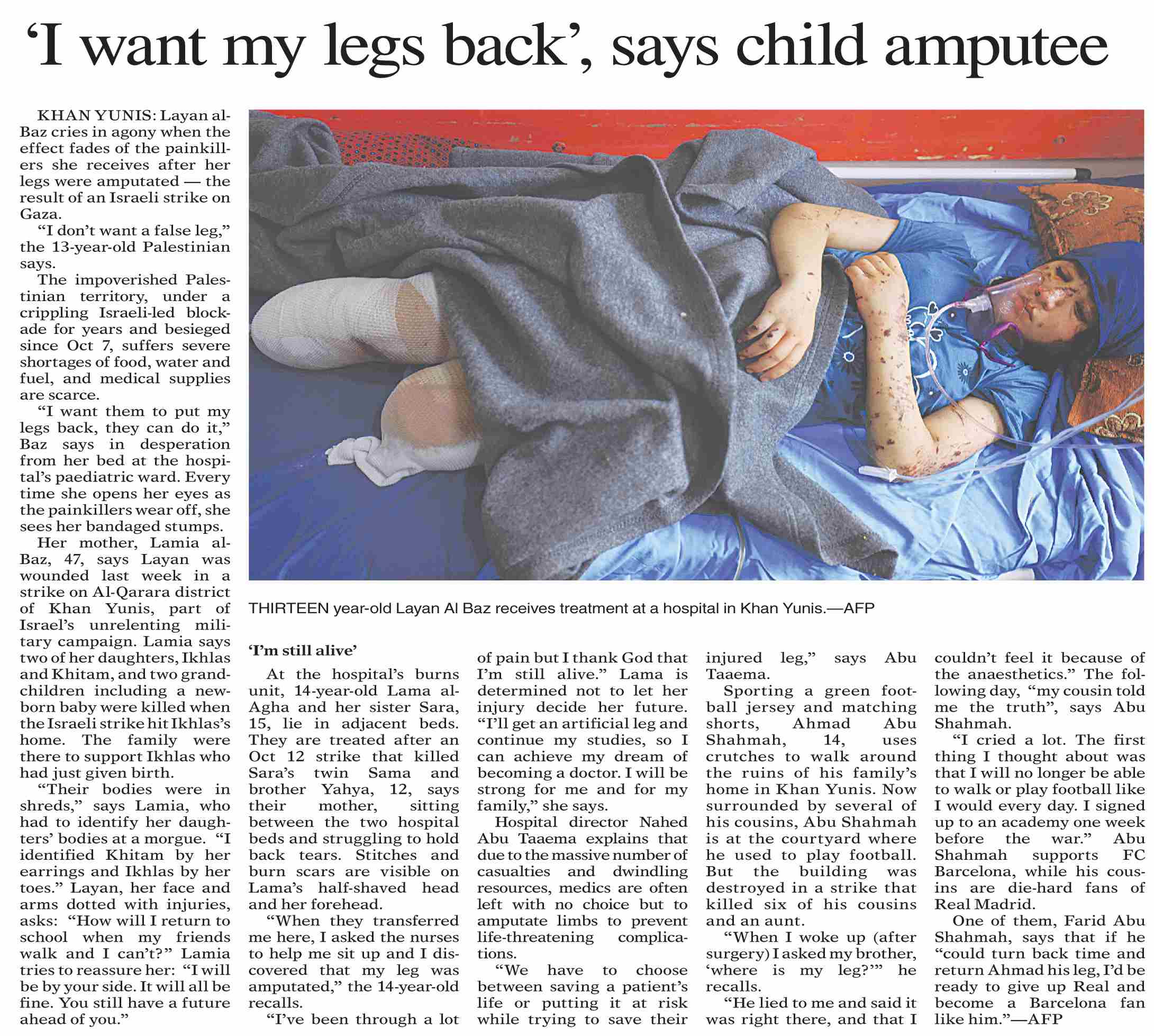 Dawn-ePaper | Nov 05, 2023 | `I want my legs back`, says child amputee