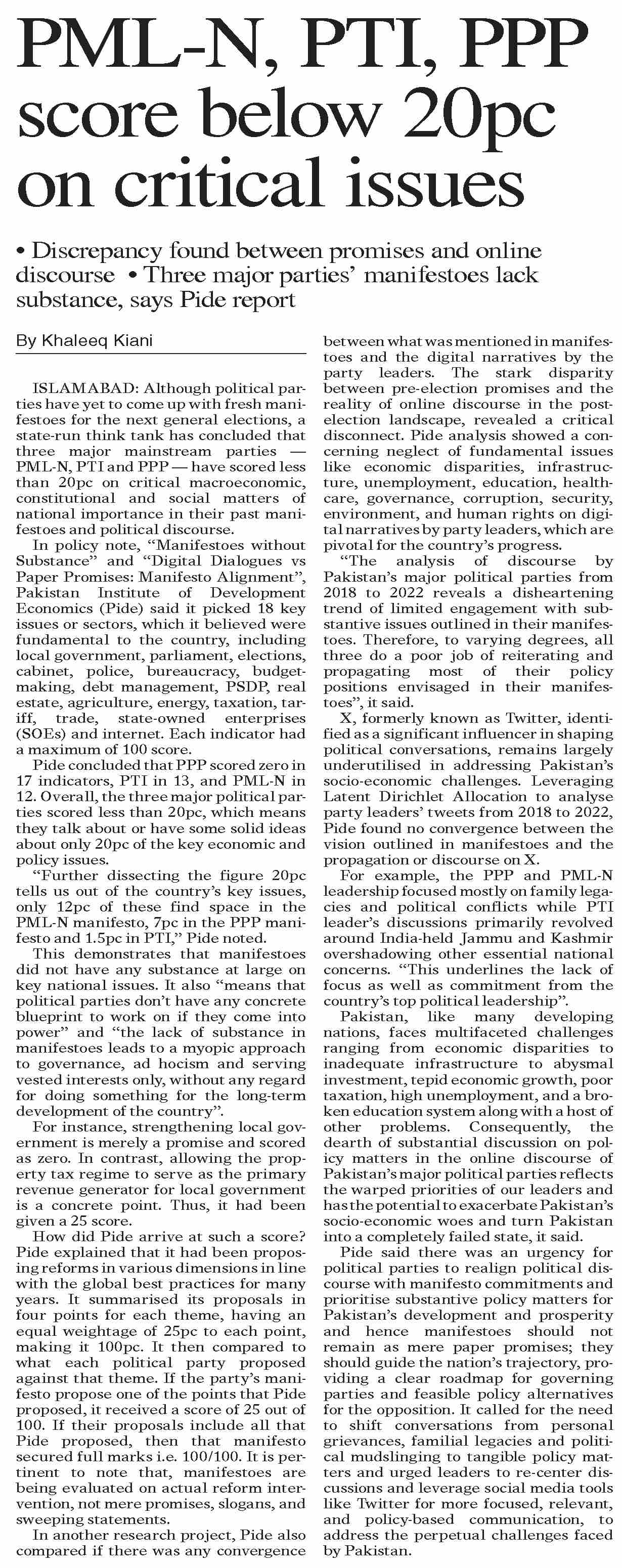 Dawn-ePaper | Nov 07, 2023 | PML-N, PTI, PPP score below 20pc on ...