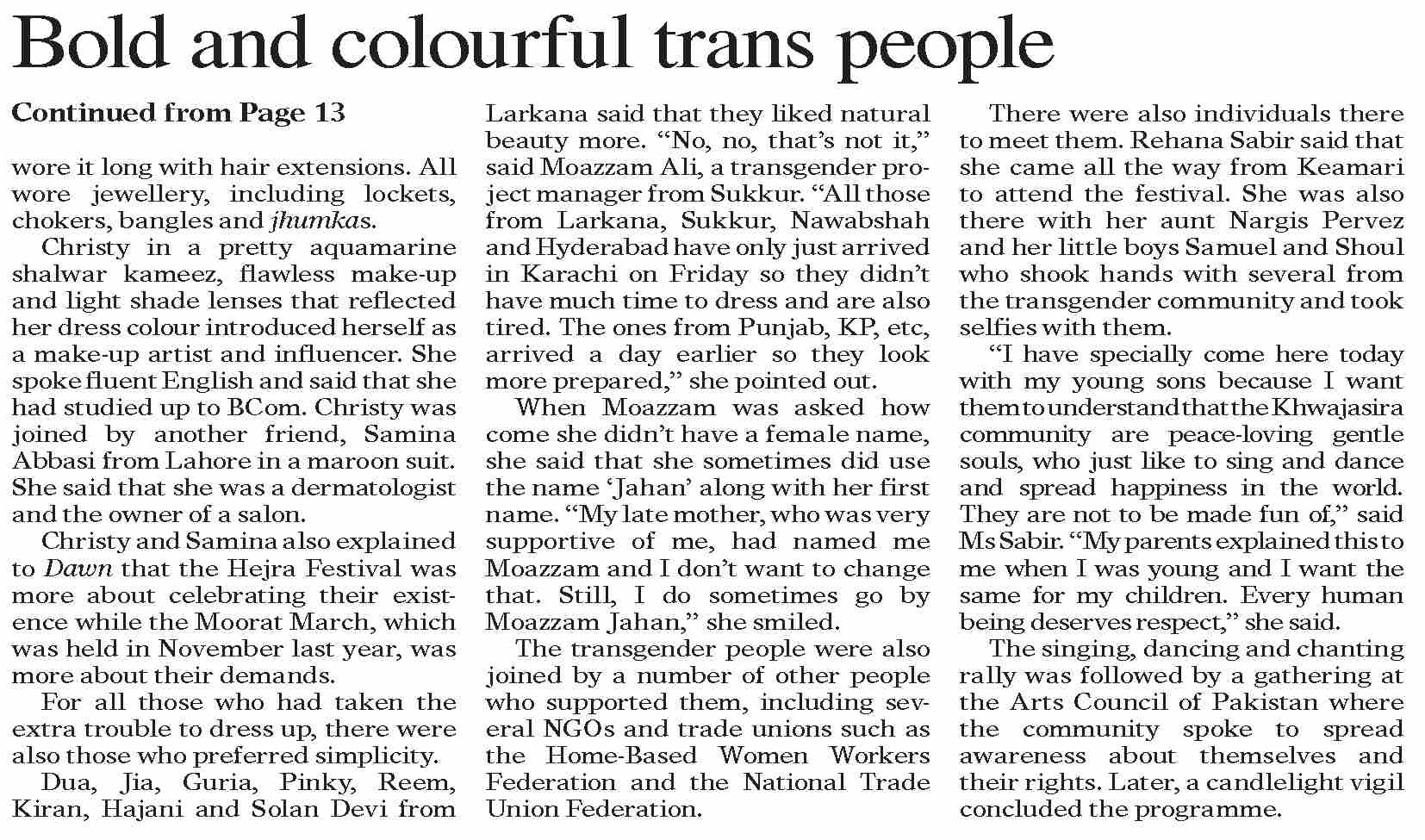 Dawn-ePaper | Nov 11, 2023 | Bold and colourful trans people celebrate ...