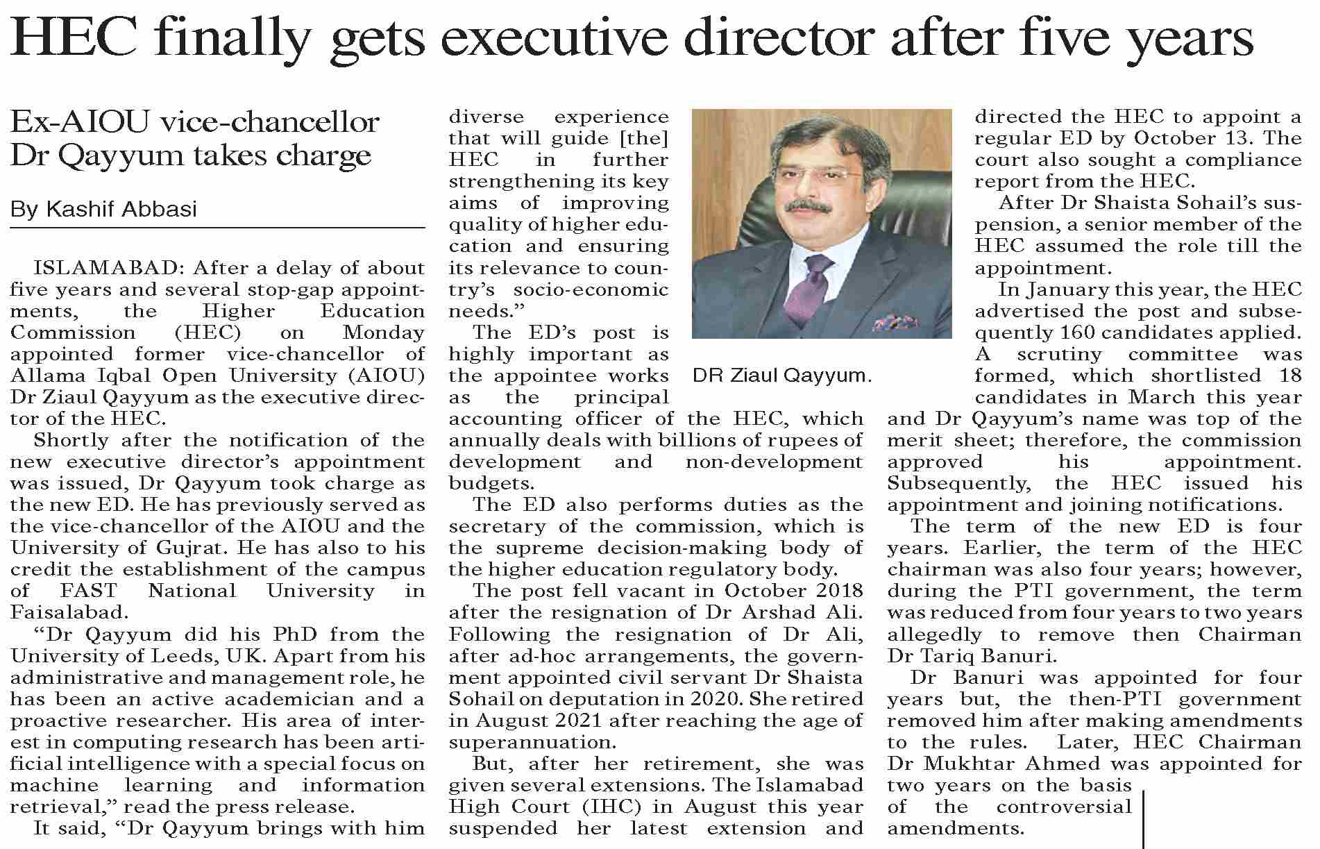 Dawn-ePaper | Nov 14, 2023 | HEC finally gets executive director after ...