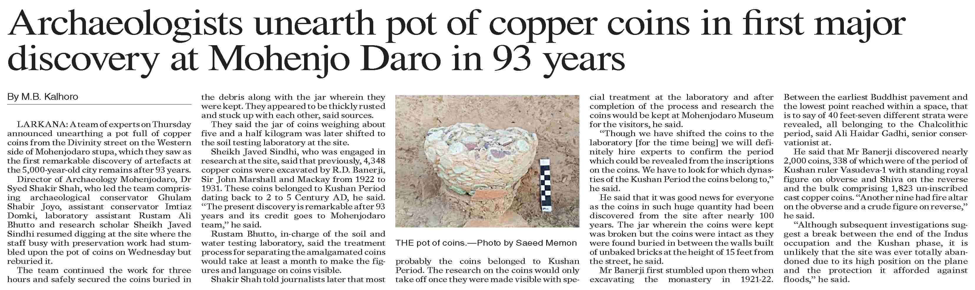 Dawn-ePaper | Nov 17, 2023 | Archaeologists unearth pot of copper coins ...