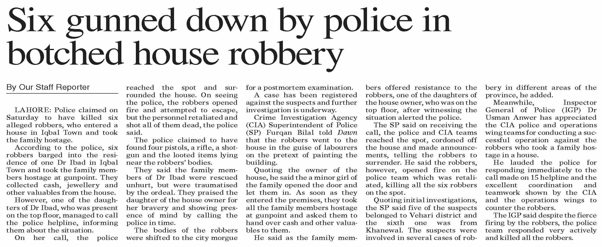 Dawn-ePaper | Nov 19, 2023 | Six gunned down by police in botched house ...