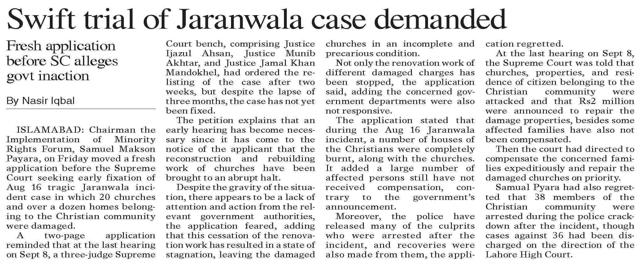 Dawn-ePaper | Dec 09, 2023 | Swift trial of Jaranwala case demanded
