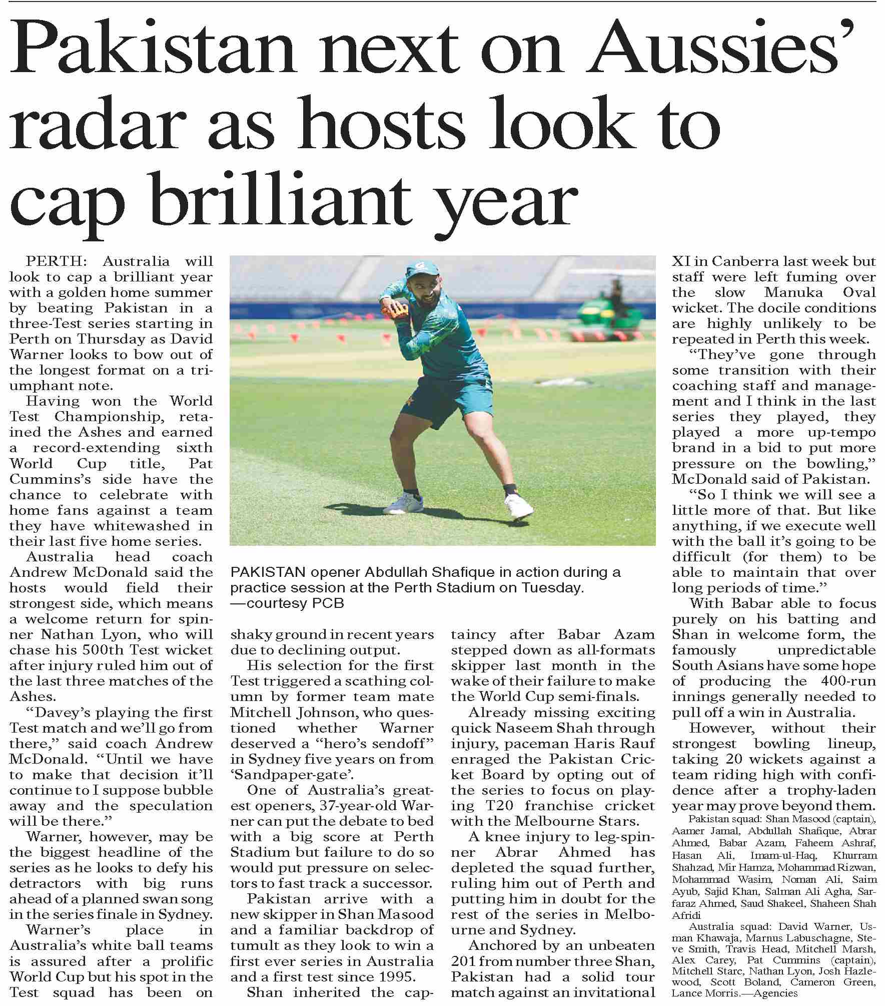 Dawn-ePaper | Dec 13, 2023 | Pakistan next on Aussies` radar as hosts ...