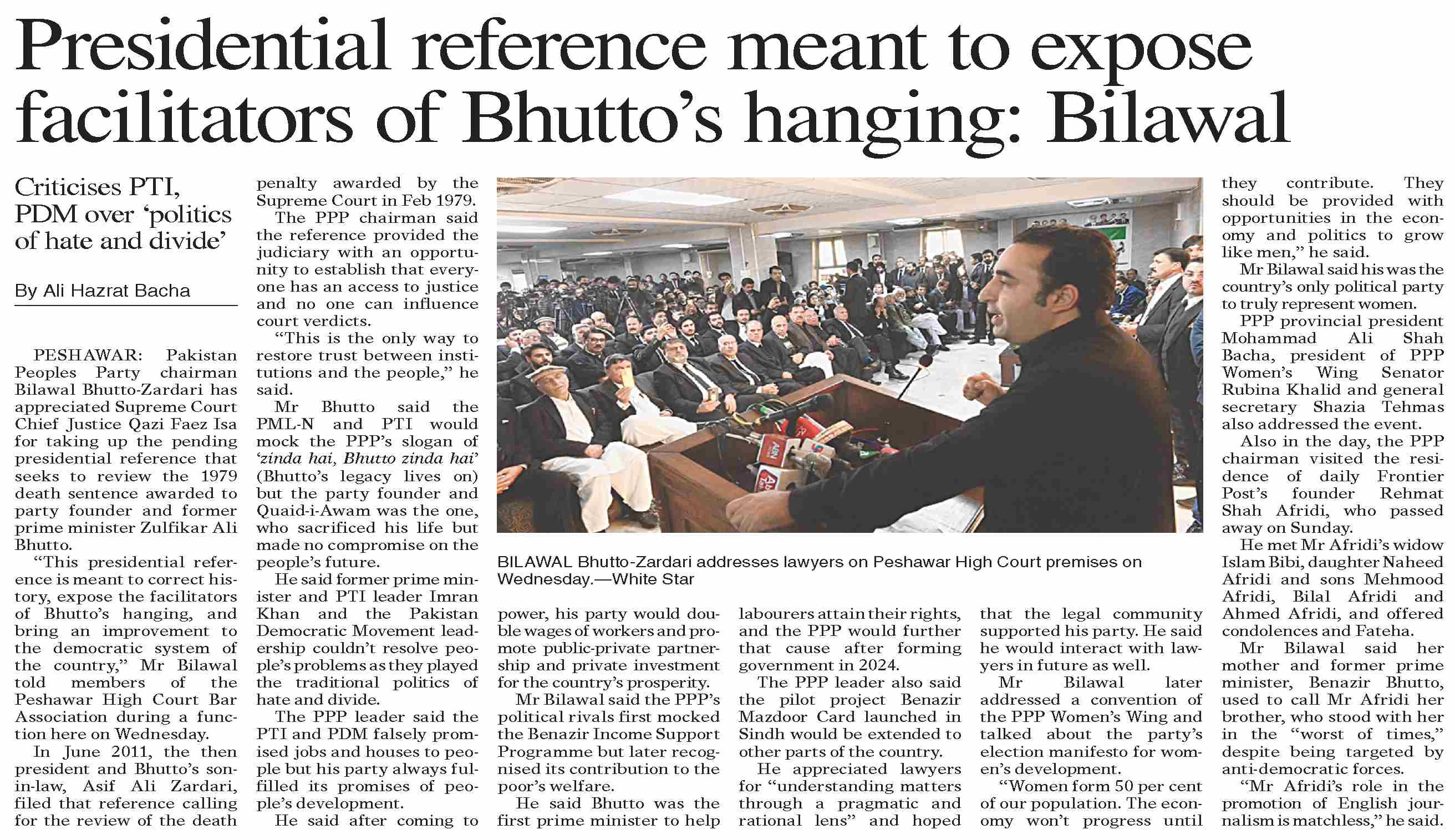 Dawn-ePaper | Dec 14, 2023 | Presidential reference meant to expose facilitators of Bhutto`s ...
