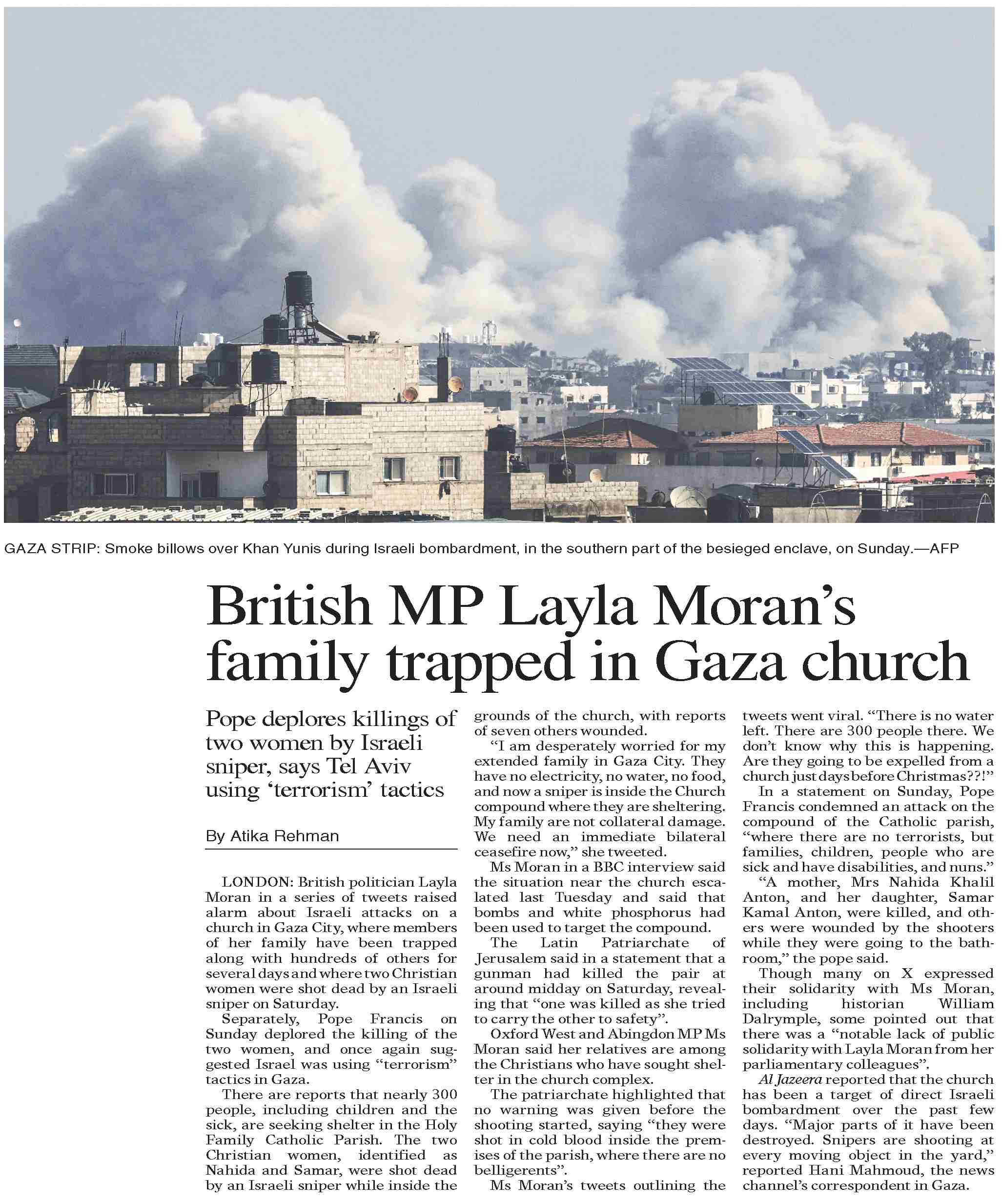 Dawn-ePaper | Dec 18, 2023 | British MP Layla Moran`s family trapped in ...