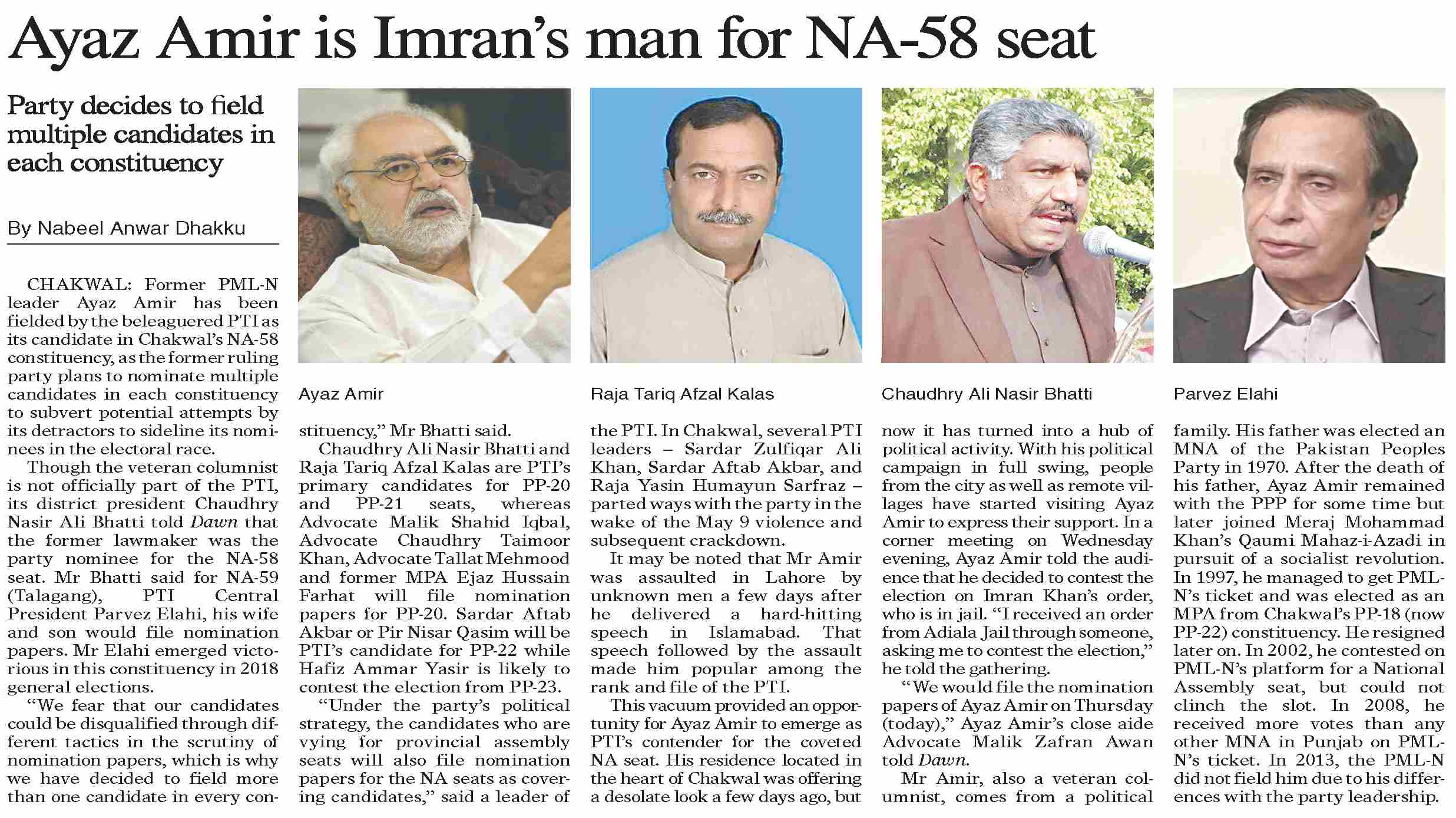 Dawn-ePaper | Dec 21, 2023 | Ayaz Amir is Imran`s man for NA-58 seat