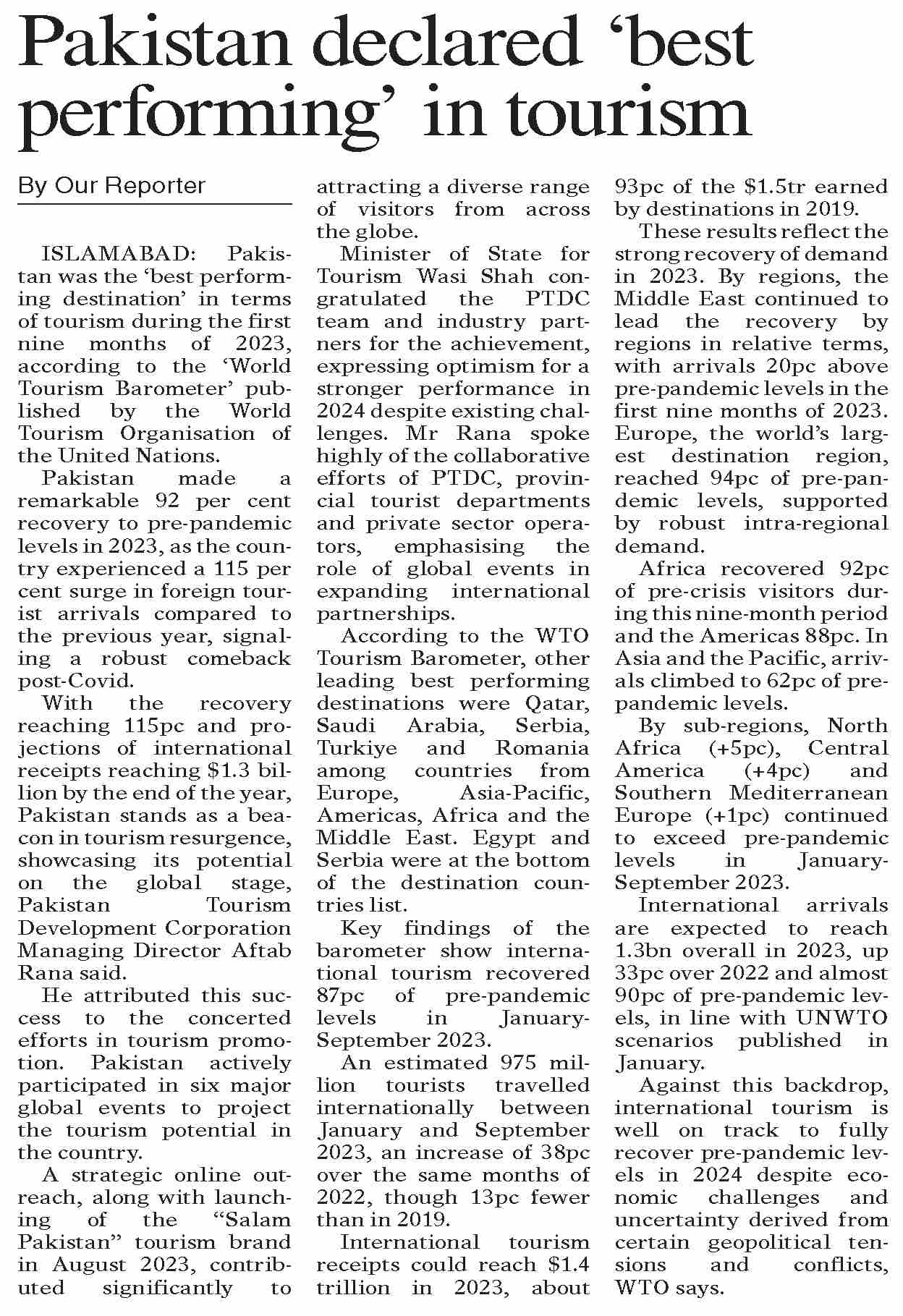 Dawn ePaper Dec 30 2023 Pakistan Declared best Performing In Tourism dawn-epaper-dec-30-2023-pakistan-declared-best-performing-in-tourism