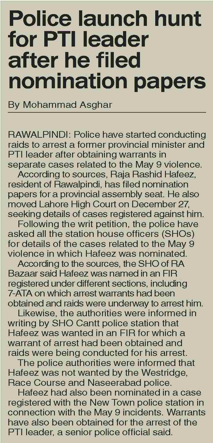 Dawn-ePaper | Dec 30, 2023 | Police launch hunt for PTl leader after he ...