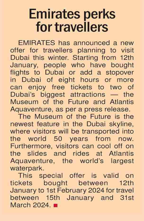 Dawn-ePaper | Jan 15, 2024 | Emirates perks for travellers