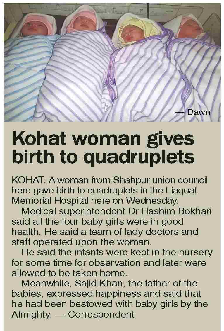 Dawn-ePaper | Jan 18, 2024 | Kohat woman gives birth to quadruplets