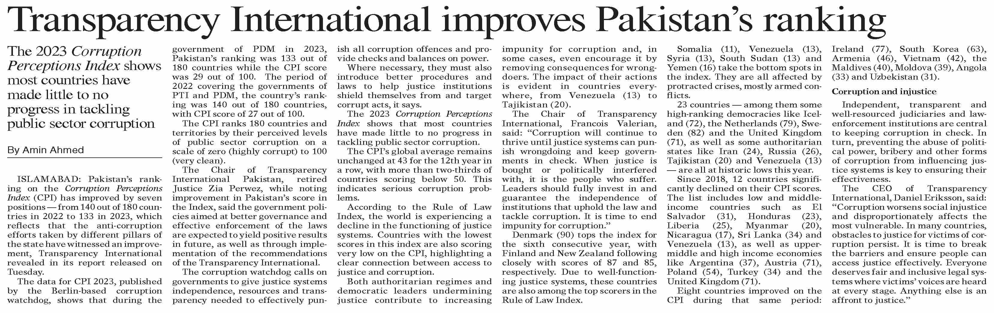 Dawn-ePaper | Jan 31, 2024 | Transparency International improves ...