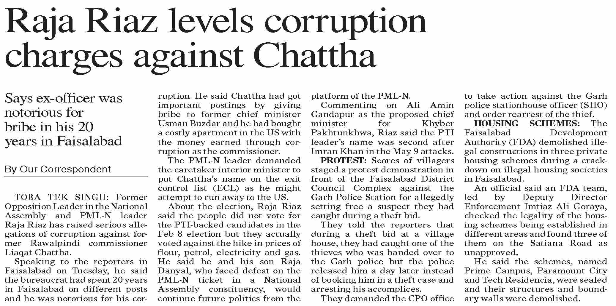 Dawn-ePaper | Feb 21, 2024 | Raja Riaz levels corruption charges ...
