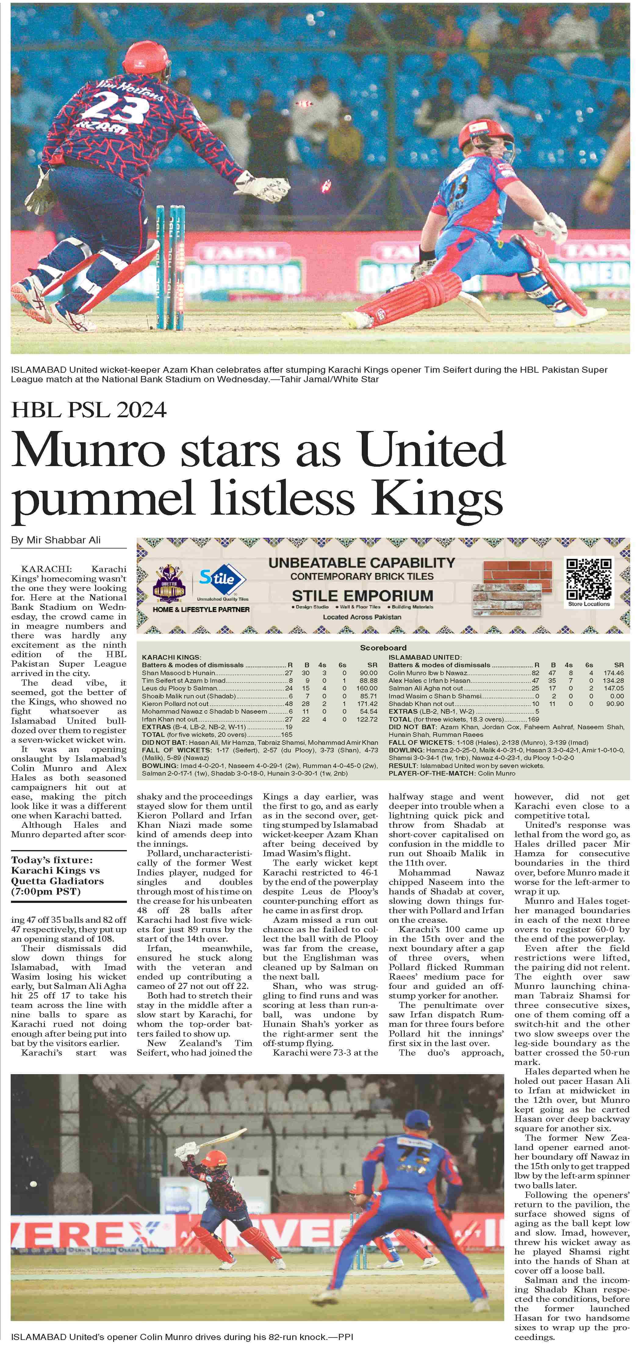 Dawn-ePaper | Feb 29, 2024 | HBL PSL 2024 Munro stars as United pummel ...
