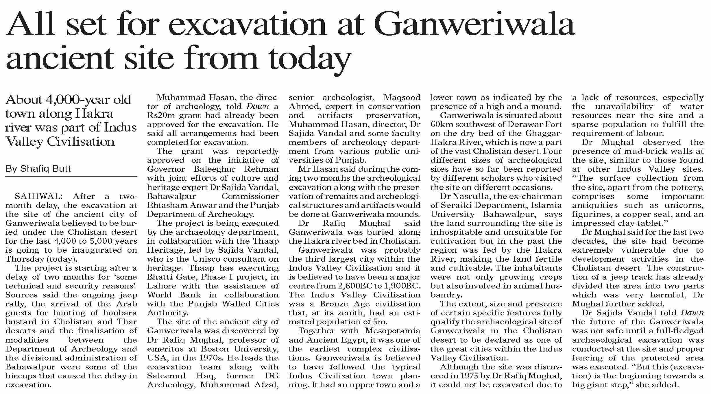Dawn-ePaper | Feb 29, 2024 | All set for excavation at Ganweriwala ...