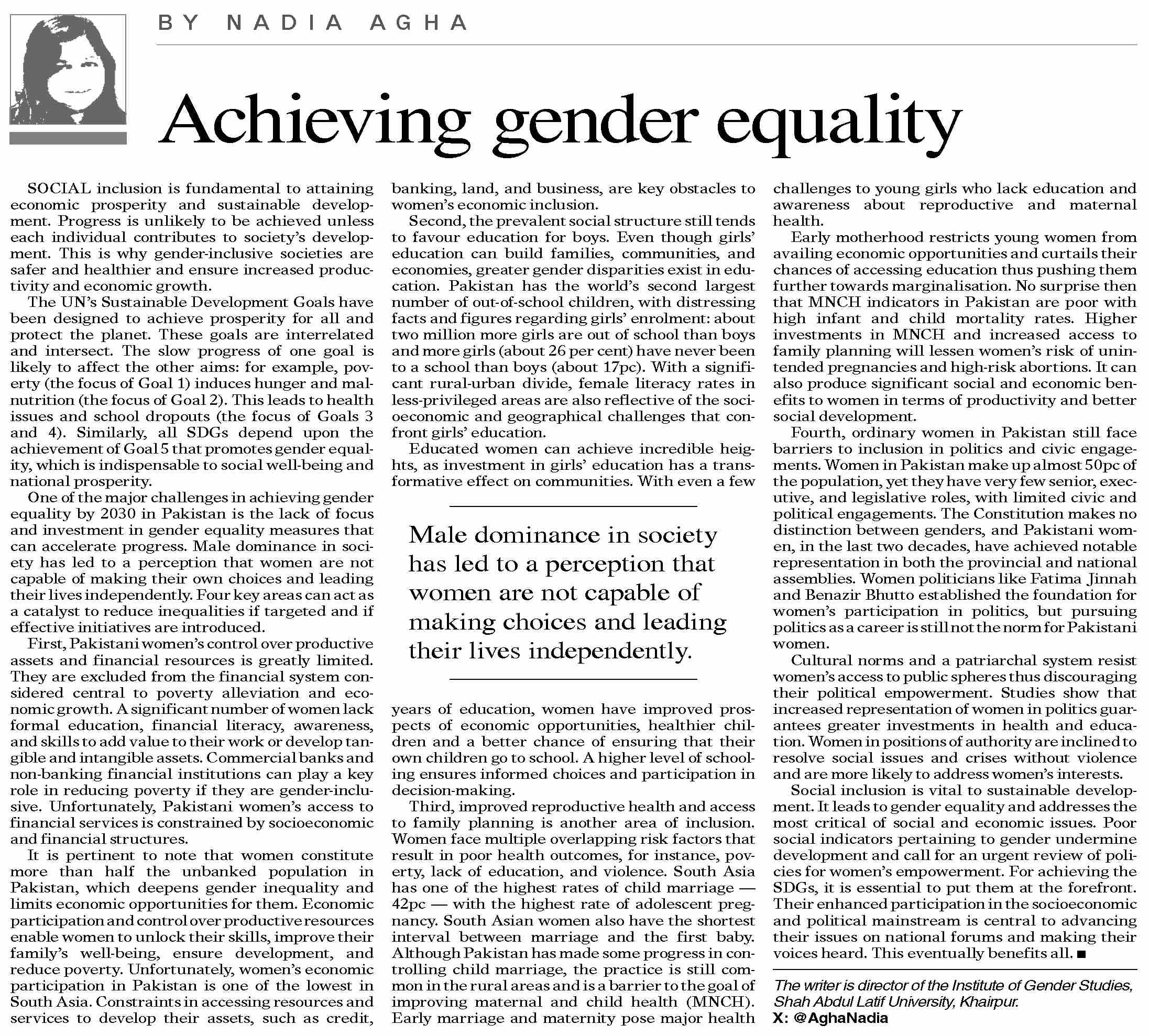 Dawn-ePaper | Mar 08, 2024 | Achieving gender equality