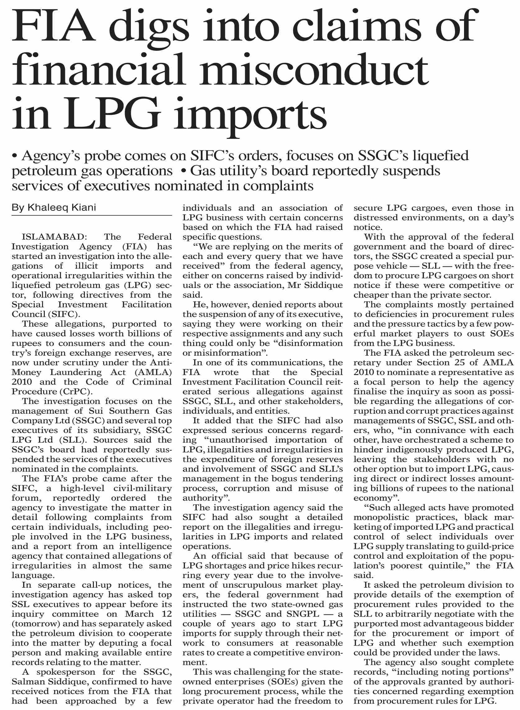 Dawn-ePaper | Mar 11, 2024 | FIA digs into claims of financial ...