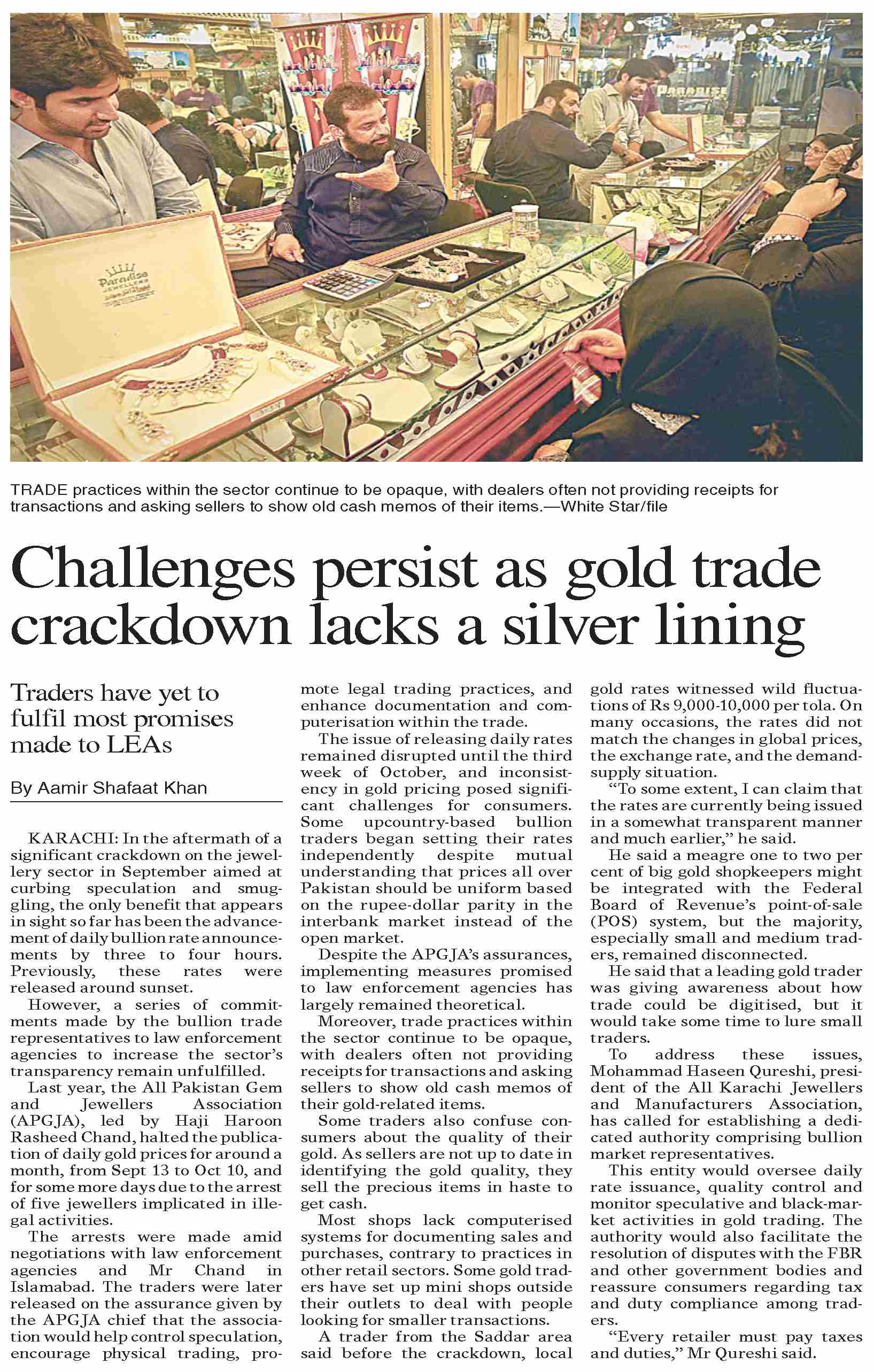 Dawn-ePaper | Mar 24, 2024 | Challenges persist as gold trade crackdown ...