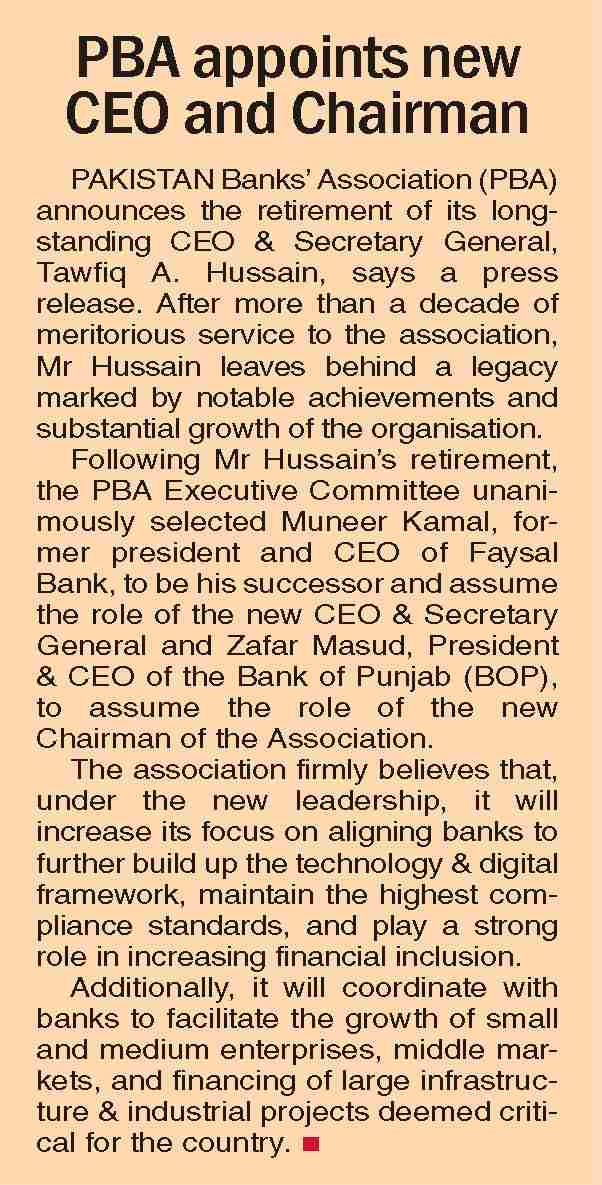 Dawn-ePaper | Apr 01, 2024 | PBA appoints new CEO and Chairman