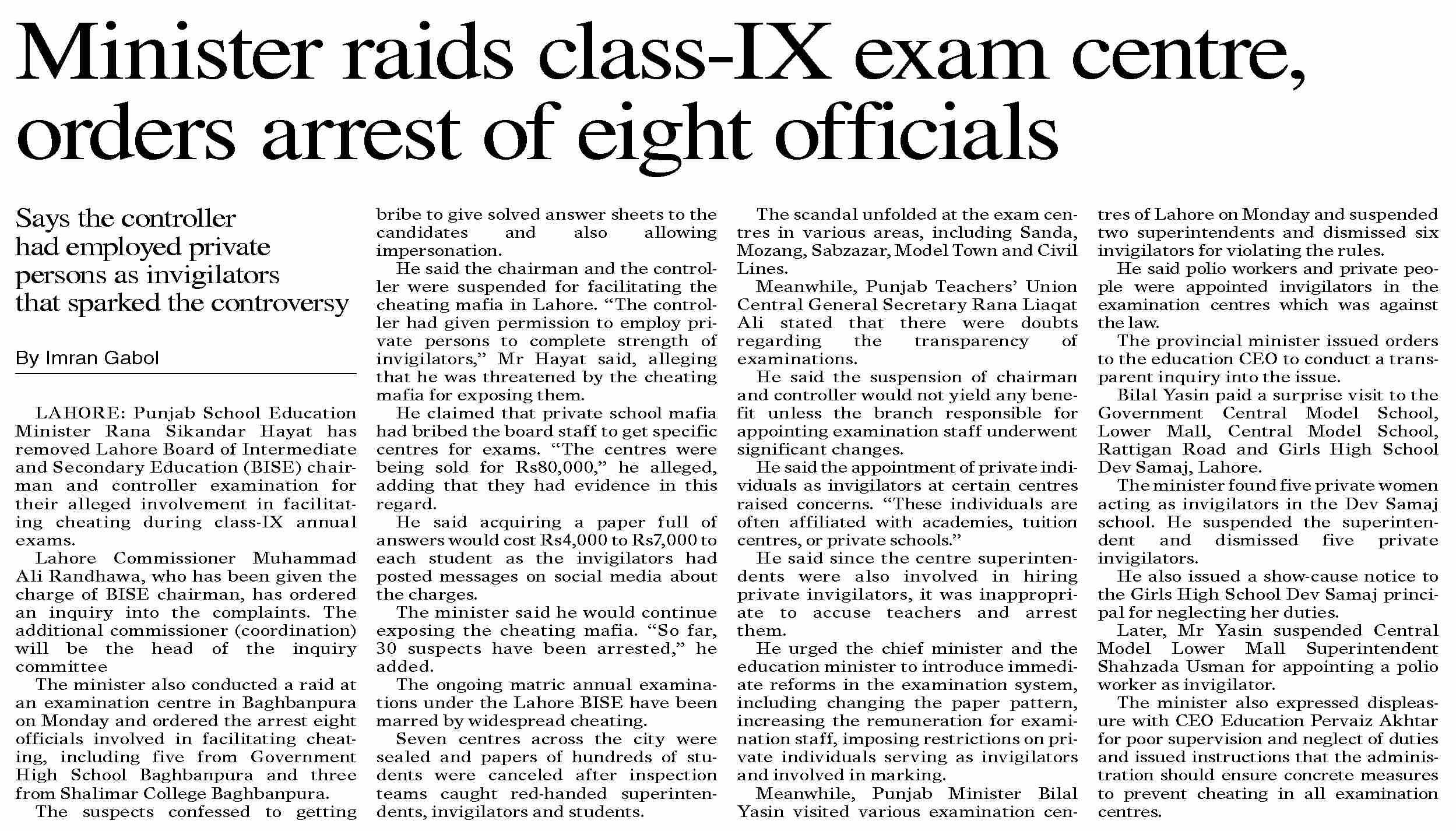 Dawn-ePaper | Apr 02, 2024 | Minister raids class-IX exam centre ...