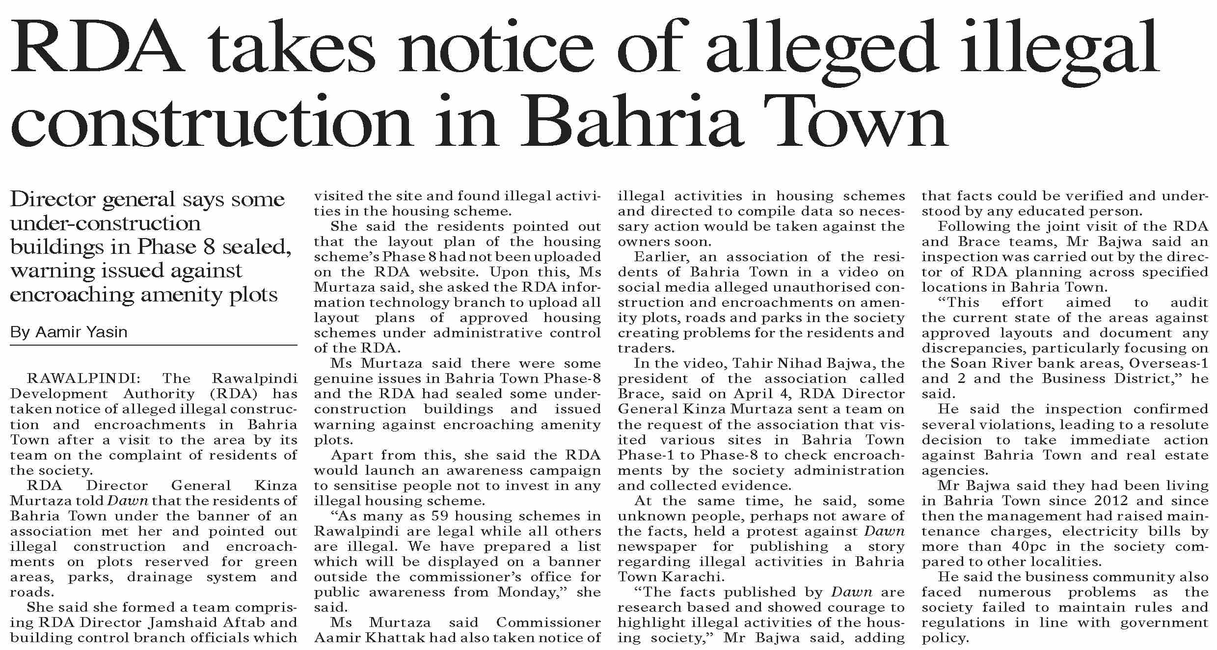 Dawn-ePaper | Apr 07, 2024 | RDA takes notice of alleged illegal ...