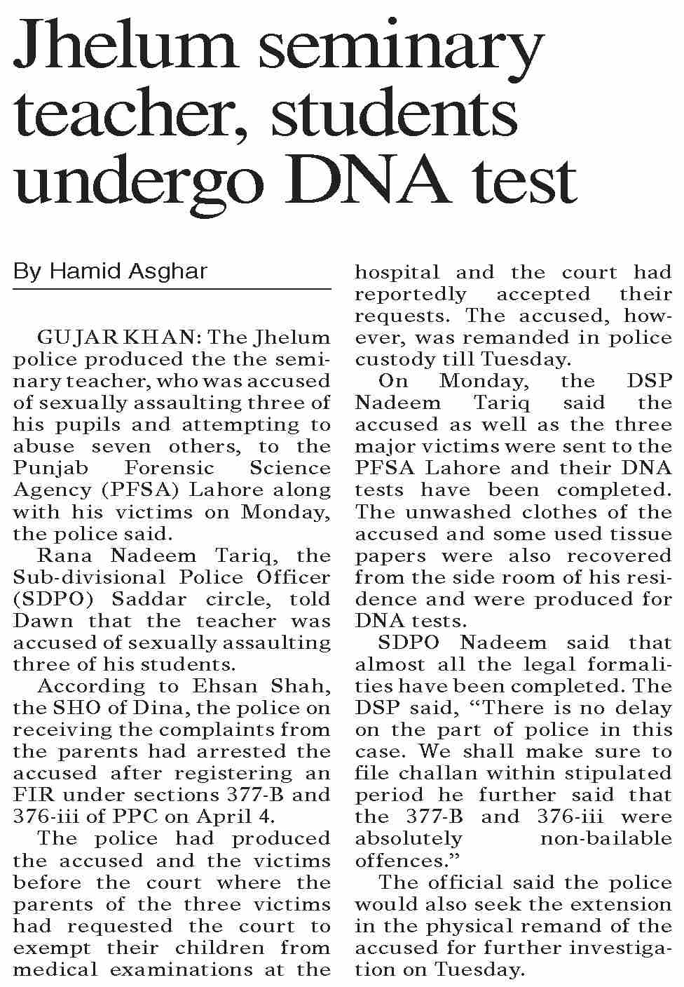 Dawn-ePaper | Apr 09, 2024 | Jhelum seminary teacher, students undergo ...