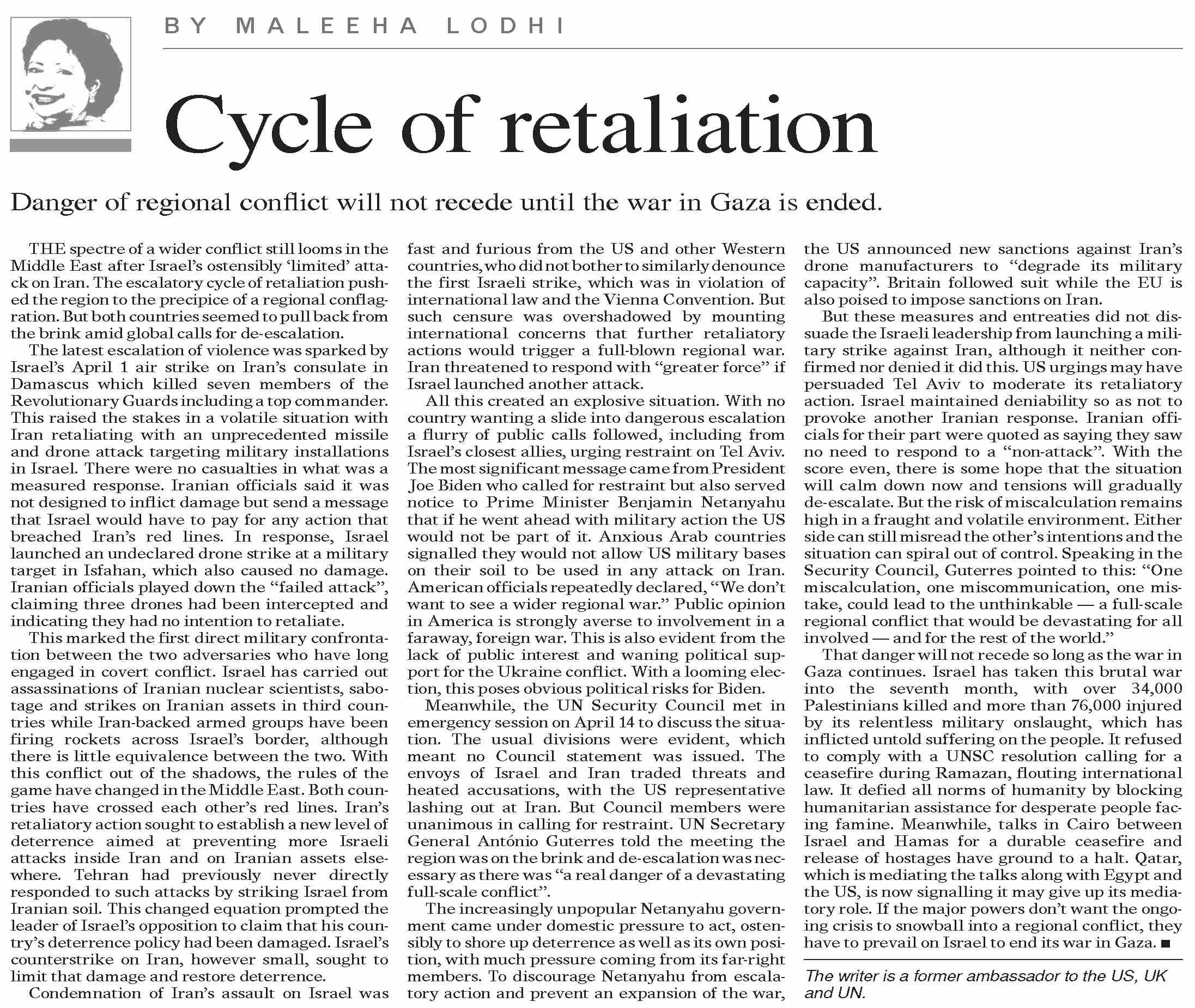 Dawn-ePaper | Apr 22, 2024 | Cycle of retaliation