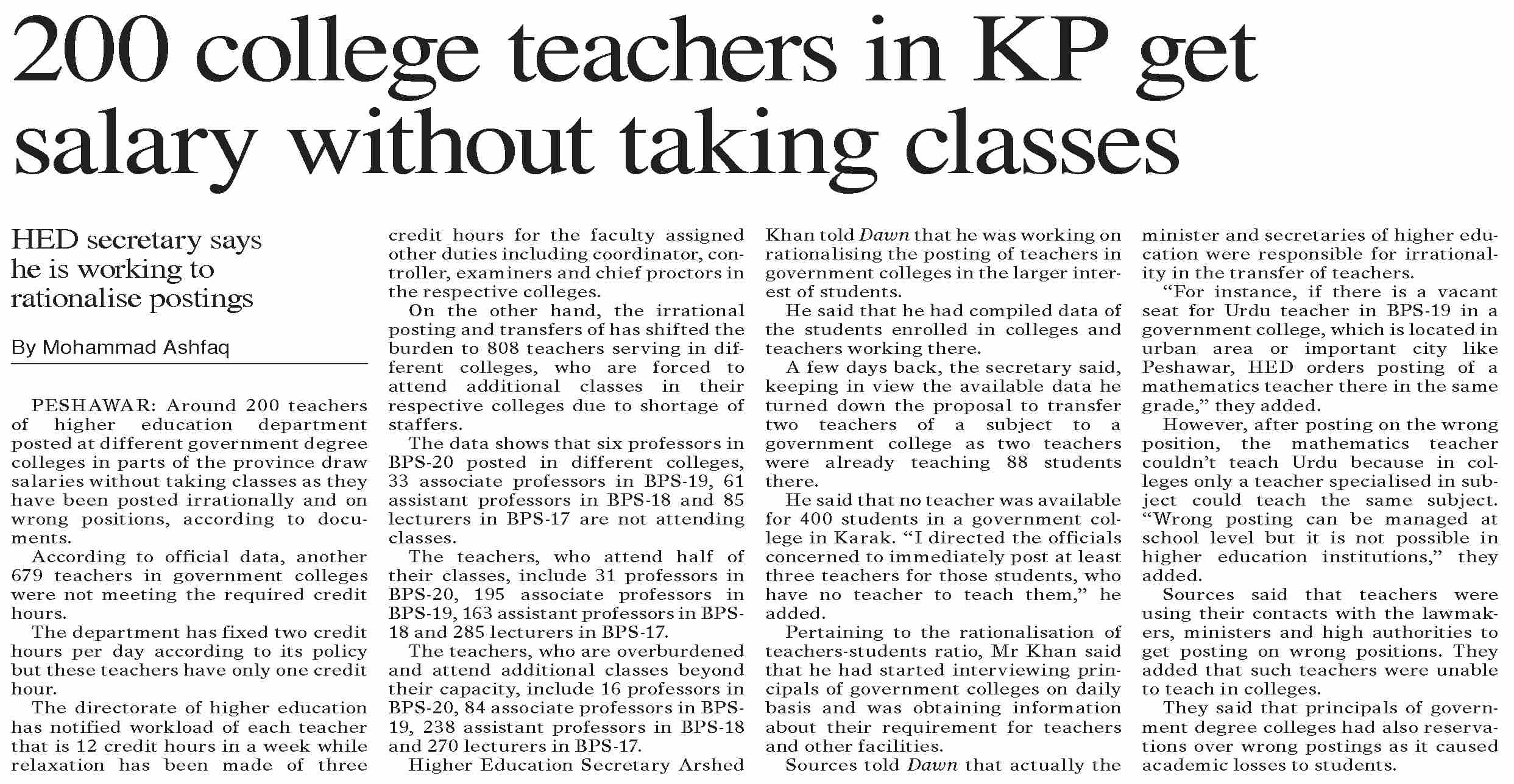 Dawn-ePaper | Apr 22, 2024 | 200 college teachers in KP get salary ...