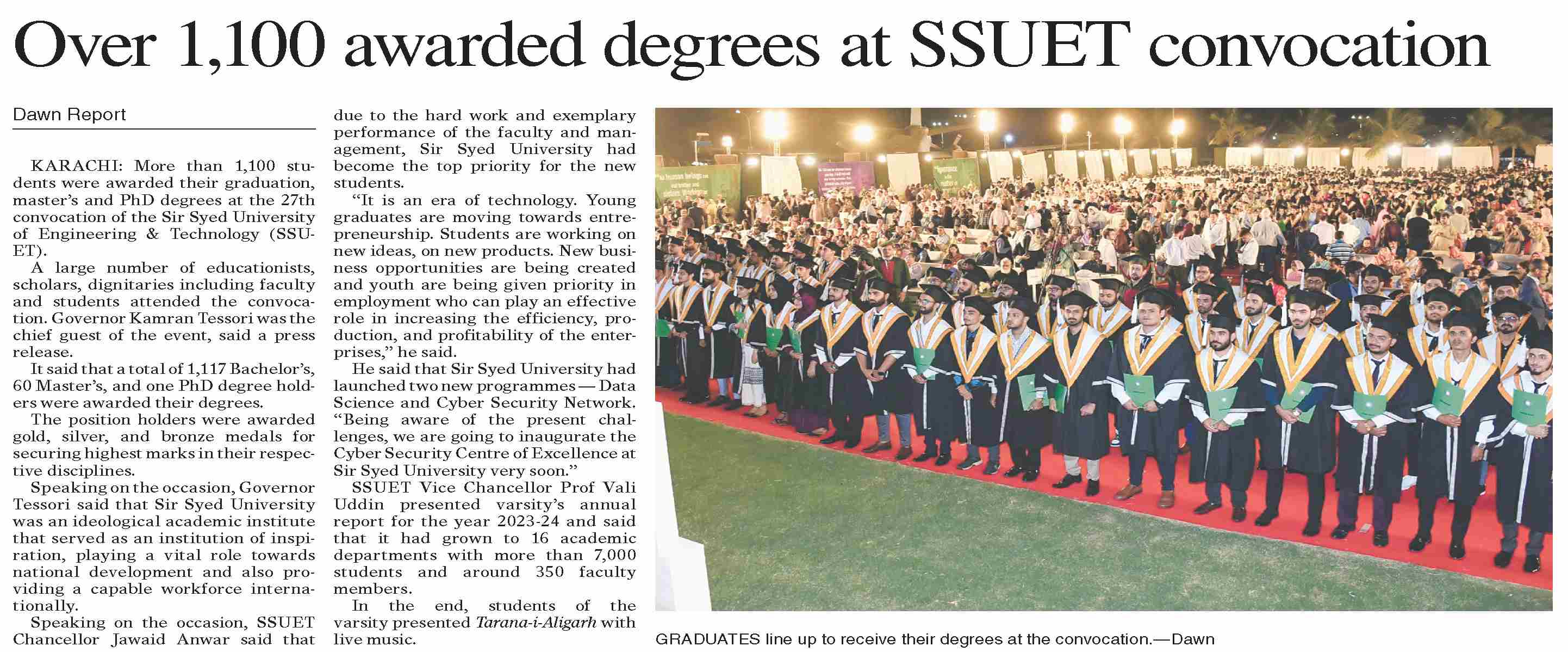 Dawn-ePaper | Apr 27, 2024 | Over 1,100 awarded degrees at SSUET ...