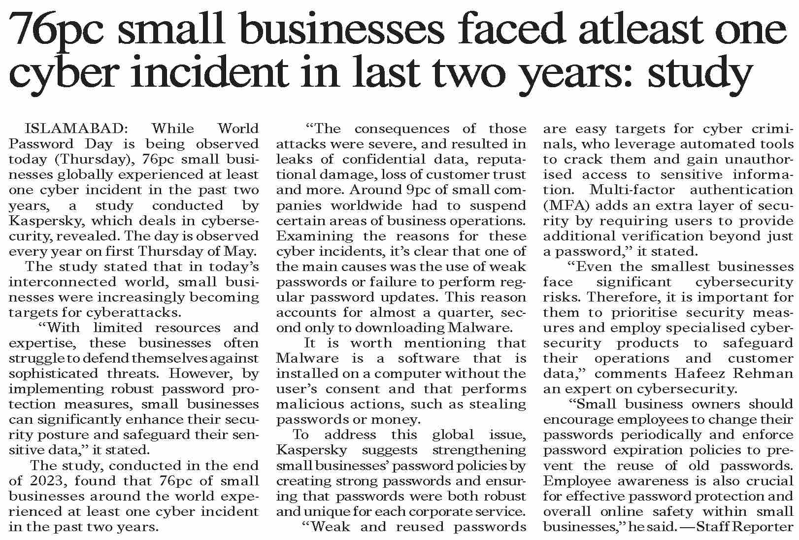 Dawn-ePaper | May 02, 2024 | 76pc small businesses faced atleast one ... Dawn-ePaper | May 02, 2024 | 76pc small businesses faced atleast one ...