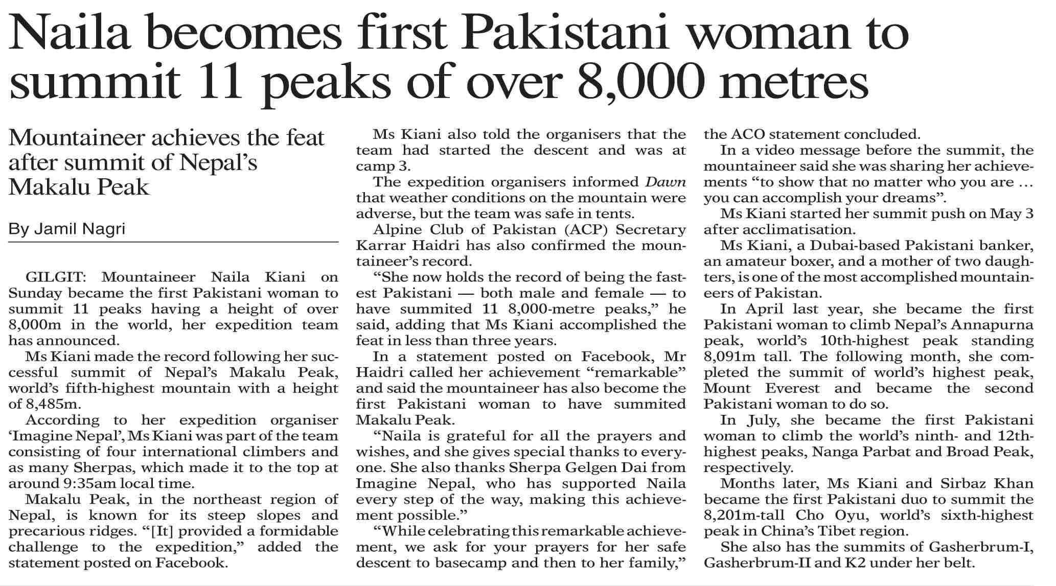 Dawn-ePaper | May 06, 2024 | Naila becomes first Pakistani woman to ...