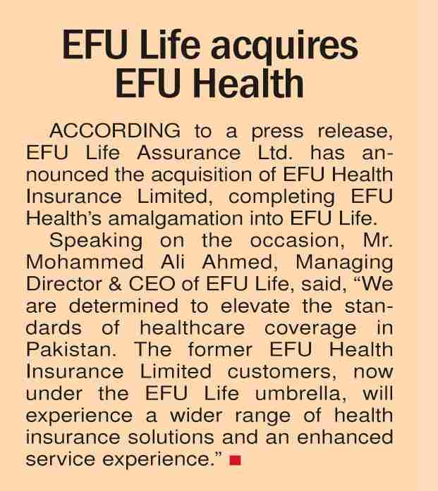 Dawn-ePaper | May 06, 2024 | EFU Life acquires EFU Health