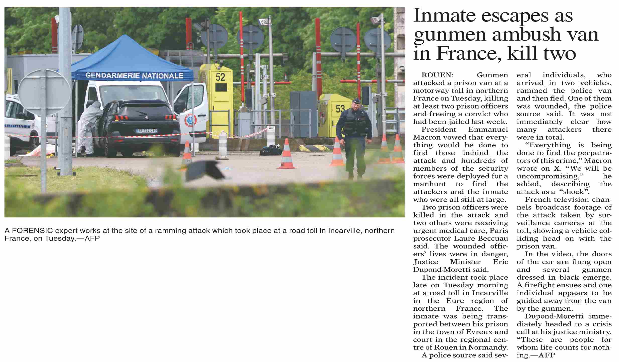Dawn-ePaper | May 15, 2024 | Inmate escapes as gunmen ambush van in ...