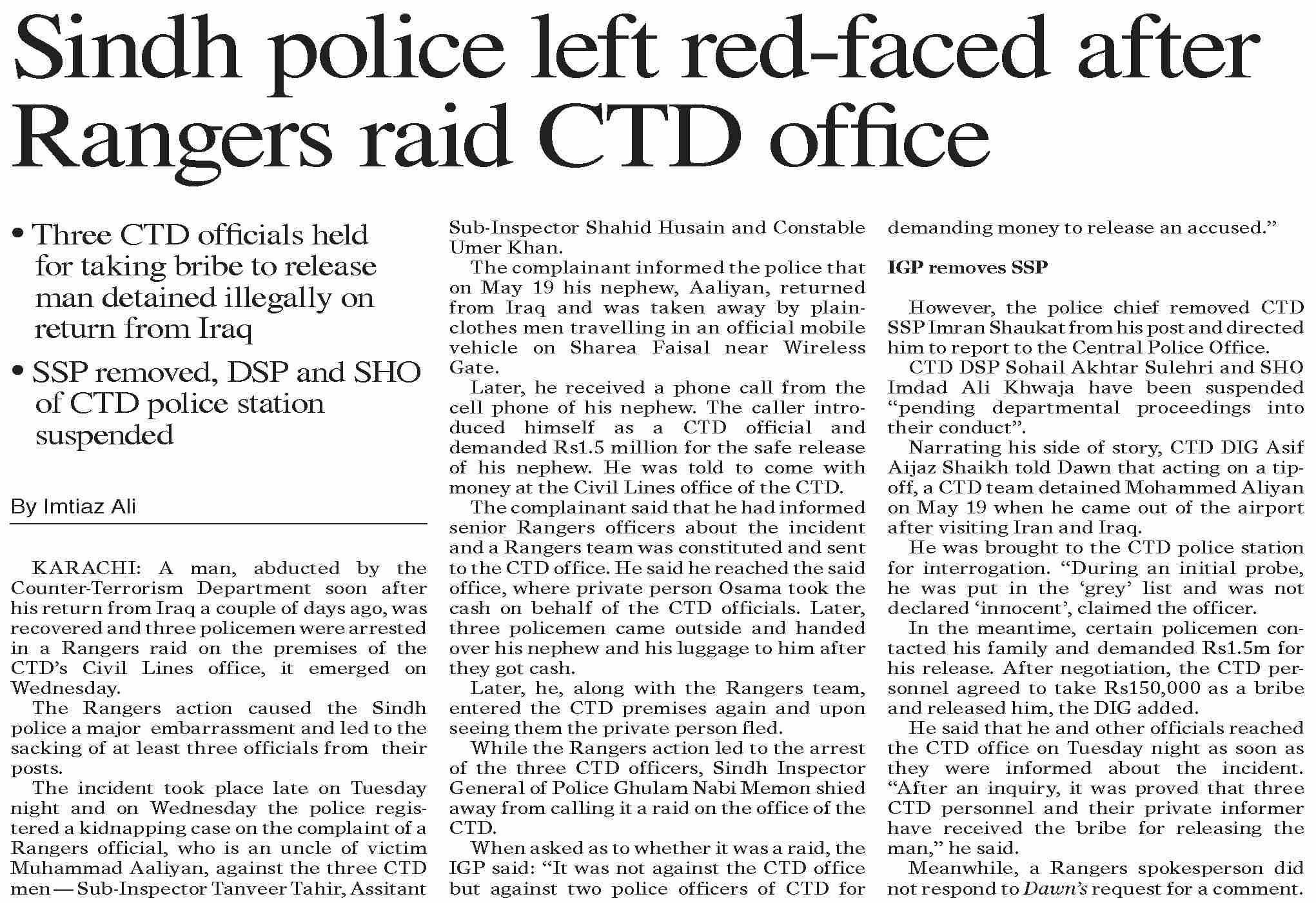 Dawn-ePaper | May 23, 2024 | Sindh police left red-faced after Rangers ...