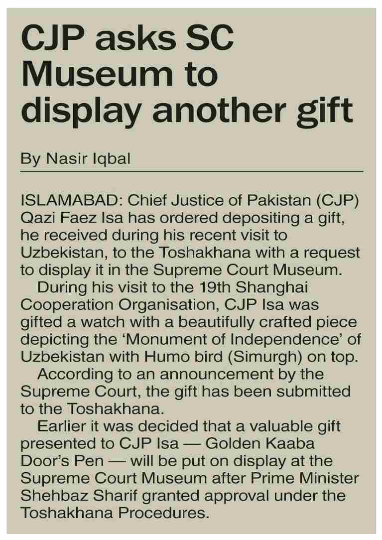 Dawn-ePaper | May 29, 2024 | CJP asks SC Museum to display another gift
