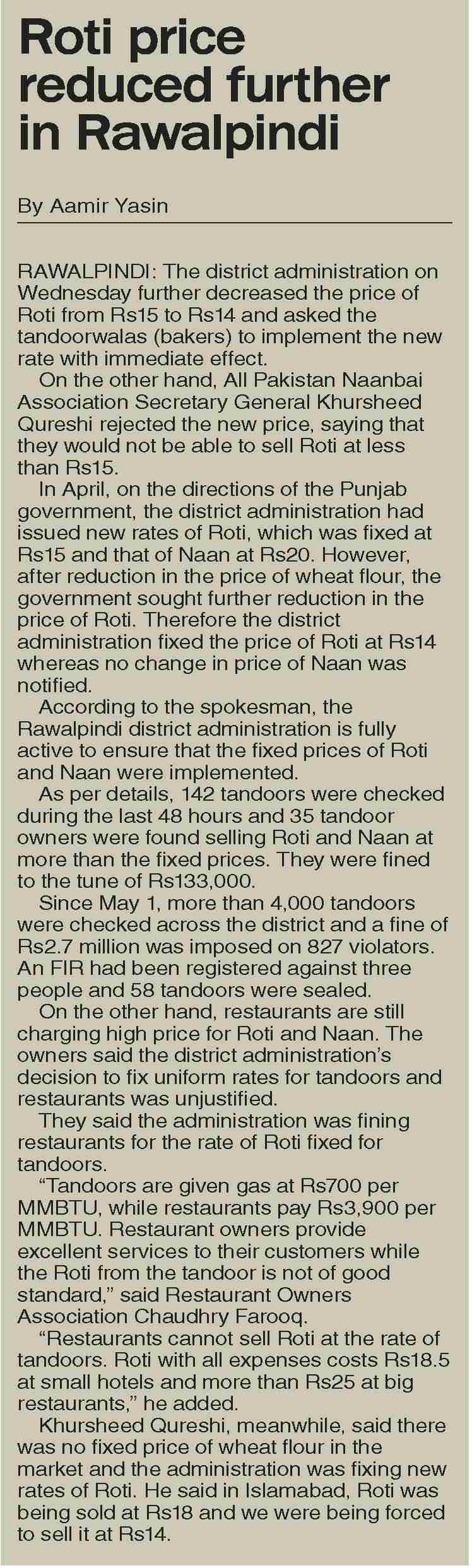 Dawn-ePaper | May 30, 2024 | Roti price reduced further in Rawalpindi