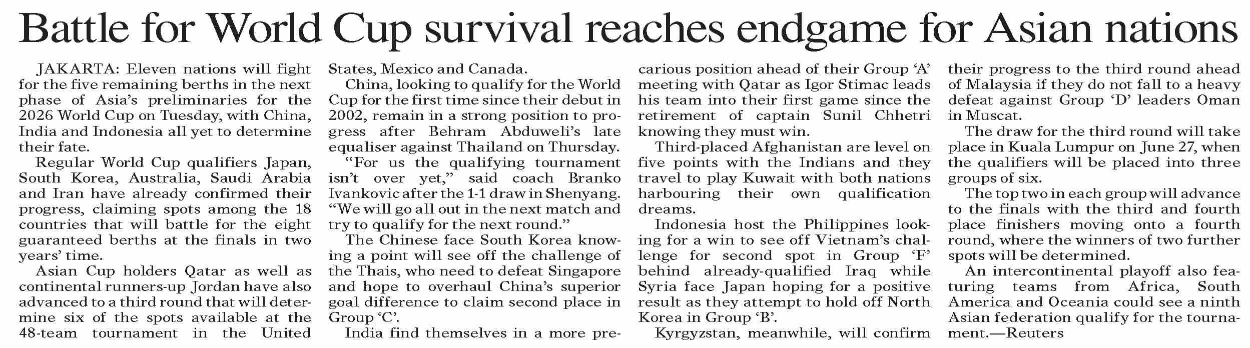 Dawn-ePaper | Jun 11, 2024 | Battle for World Cup survival reaches ...