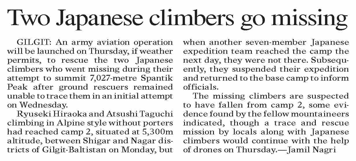 Dawn-ePaper | Jun 13, 2024 | Two Japanese climbers go missing