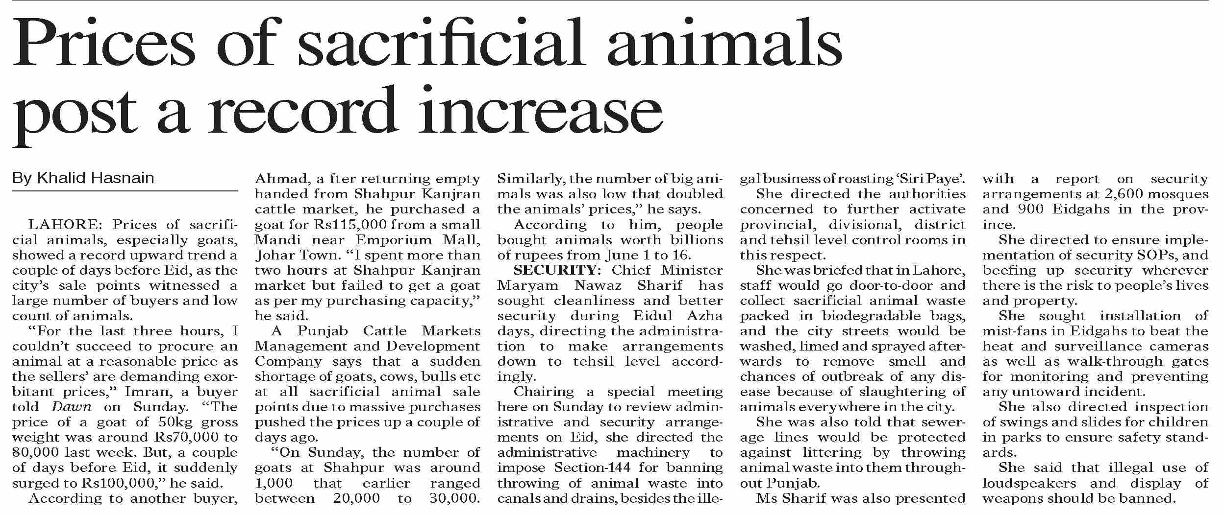 Dawn-ePaper | Jun 17, 2024 | Prices of sacrificial animals post a ...
