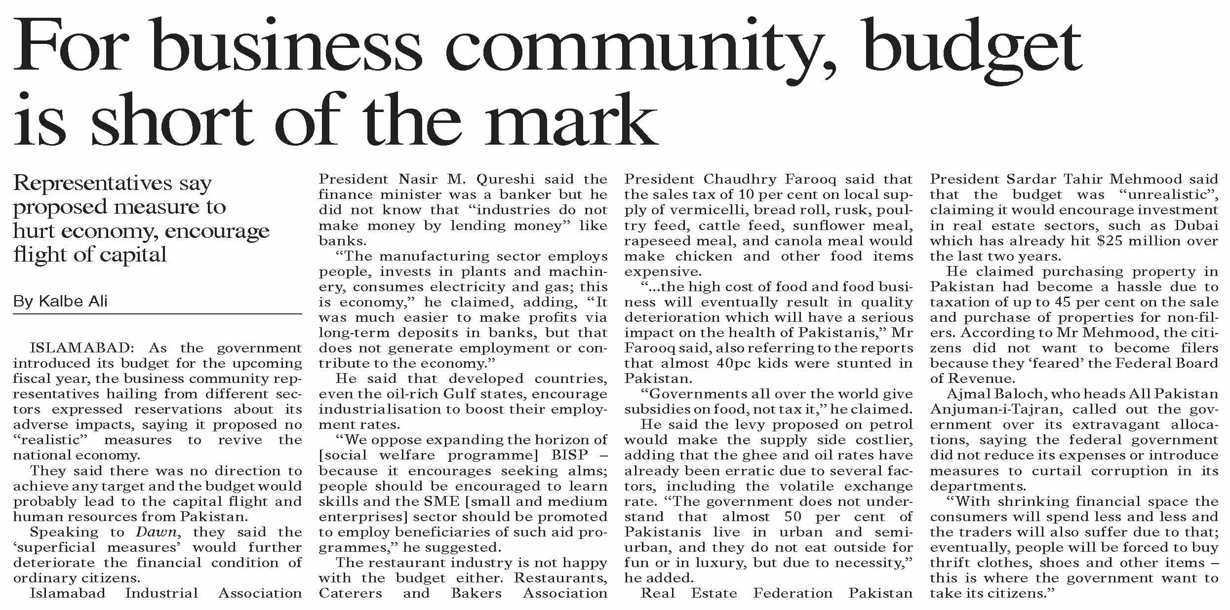 Dawn-ePaper | Jun 20, 2024 | For business community, budget is short of ...