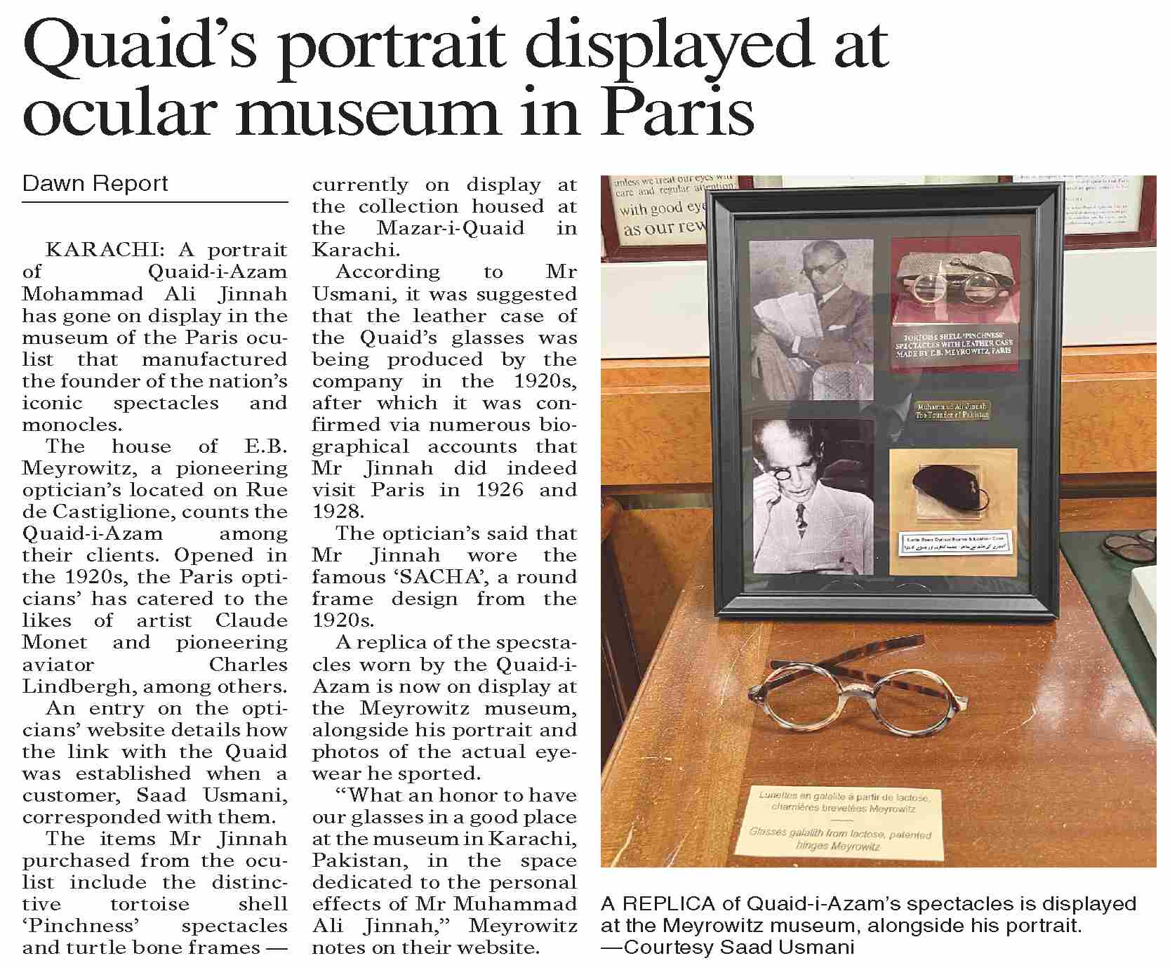 Dawn-ePaper | Jun 22, 2024 | Quaid`s portrait displayed at ocular ...