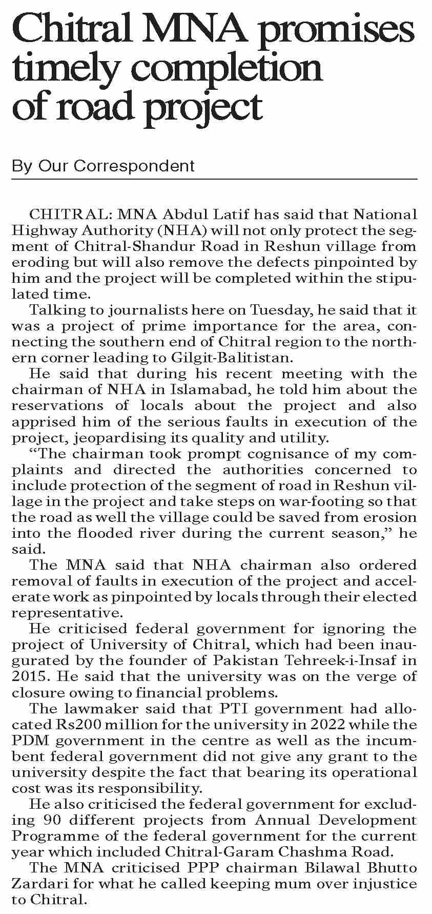 Dawn-ePaper | Jul 17, 2024 | Chitral MNA promises timely completion of ...