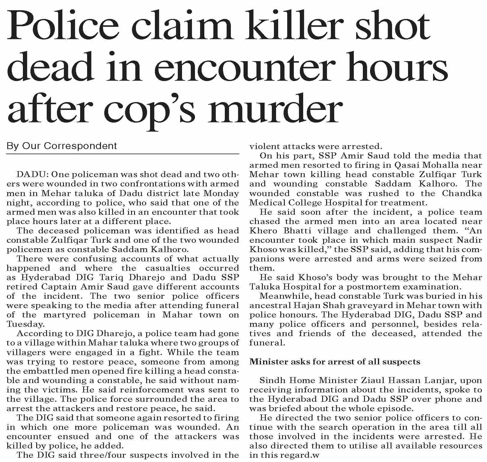 Dawn-ePaper | Aug 14, 2024 | Police claim killer shot dead in encounter ...