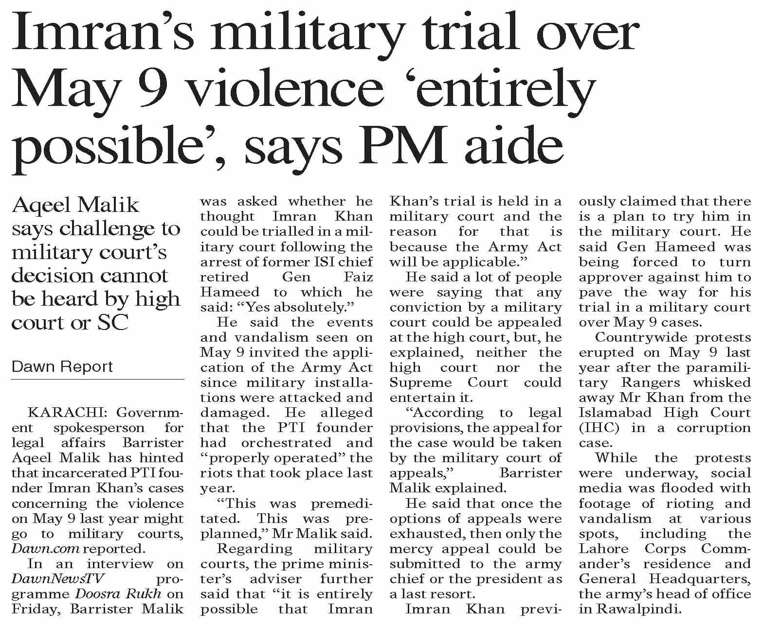Dawn-ePaper | Aug 25, 2024 | Imran`s military trial over May 9 violence ... Dawn-ePaper | Aug 25, 2024 | Imran`s military trial over May 9 violence ...