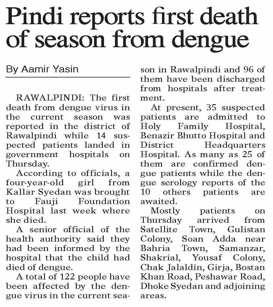 Dawn-ePaper | Sep 06, 2024 | Pindi reports first death of season from ...