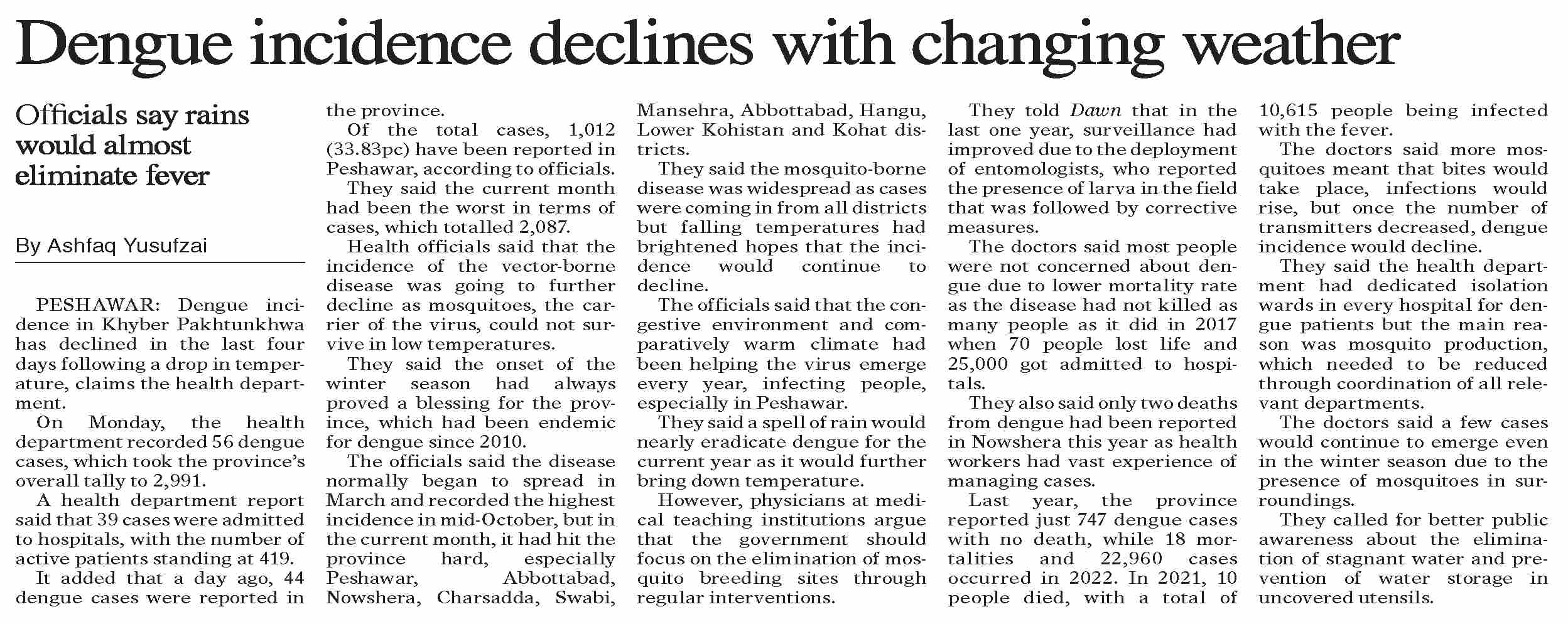 Dawn-ePaper | Oct 29, 2024 | Dengue incidence declines with changing ...