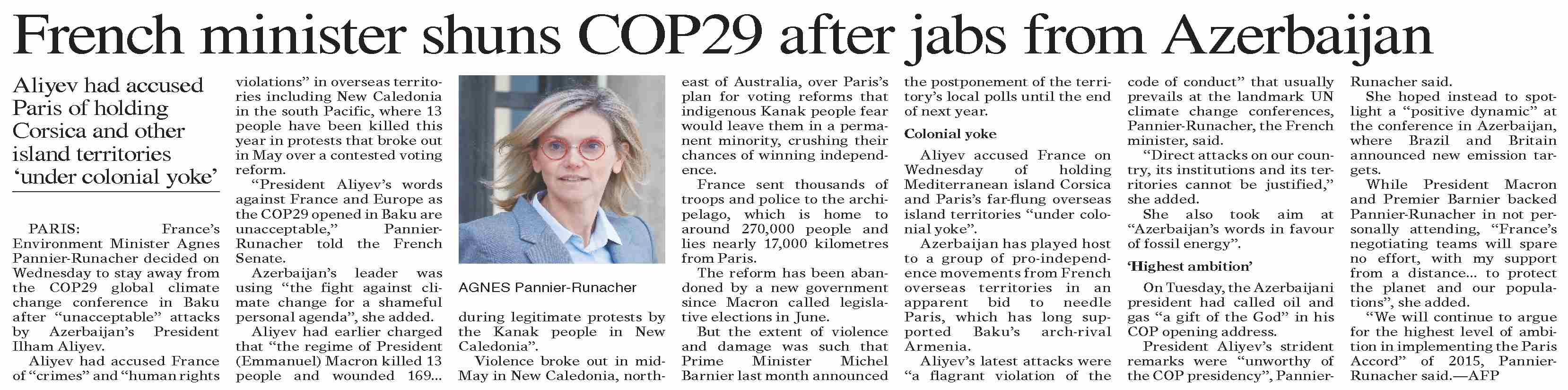 Dawn-ePaper | Nov 14, 2024 | French minister shuns COP29 after jabs ...