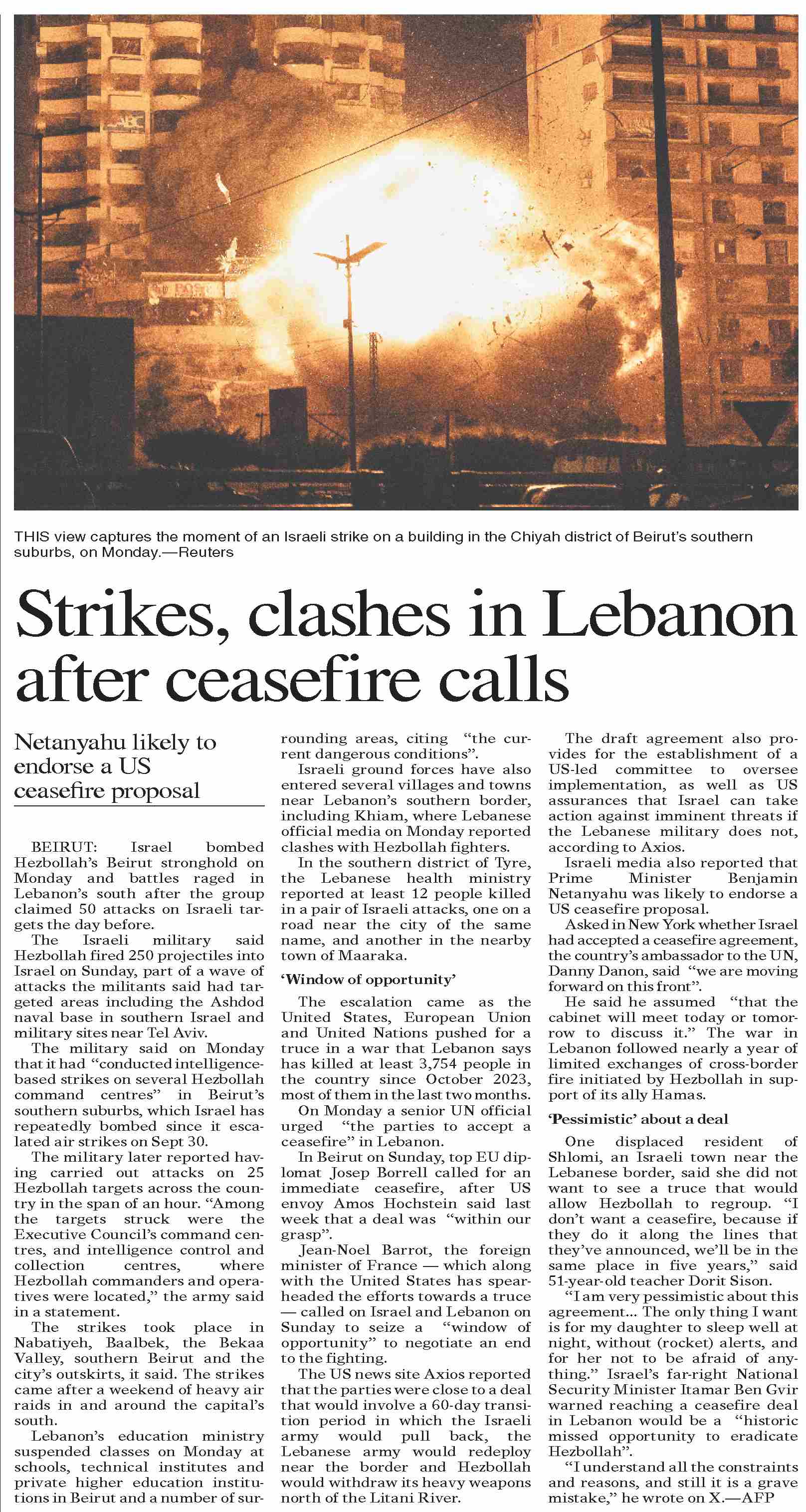 Dawn-ePaper | Nov 26, 2024 | Strikes, clashes in Lebanon after ...