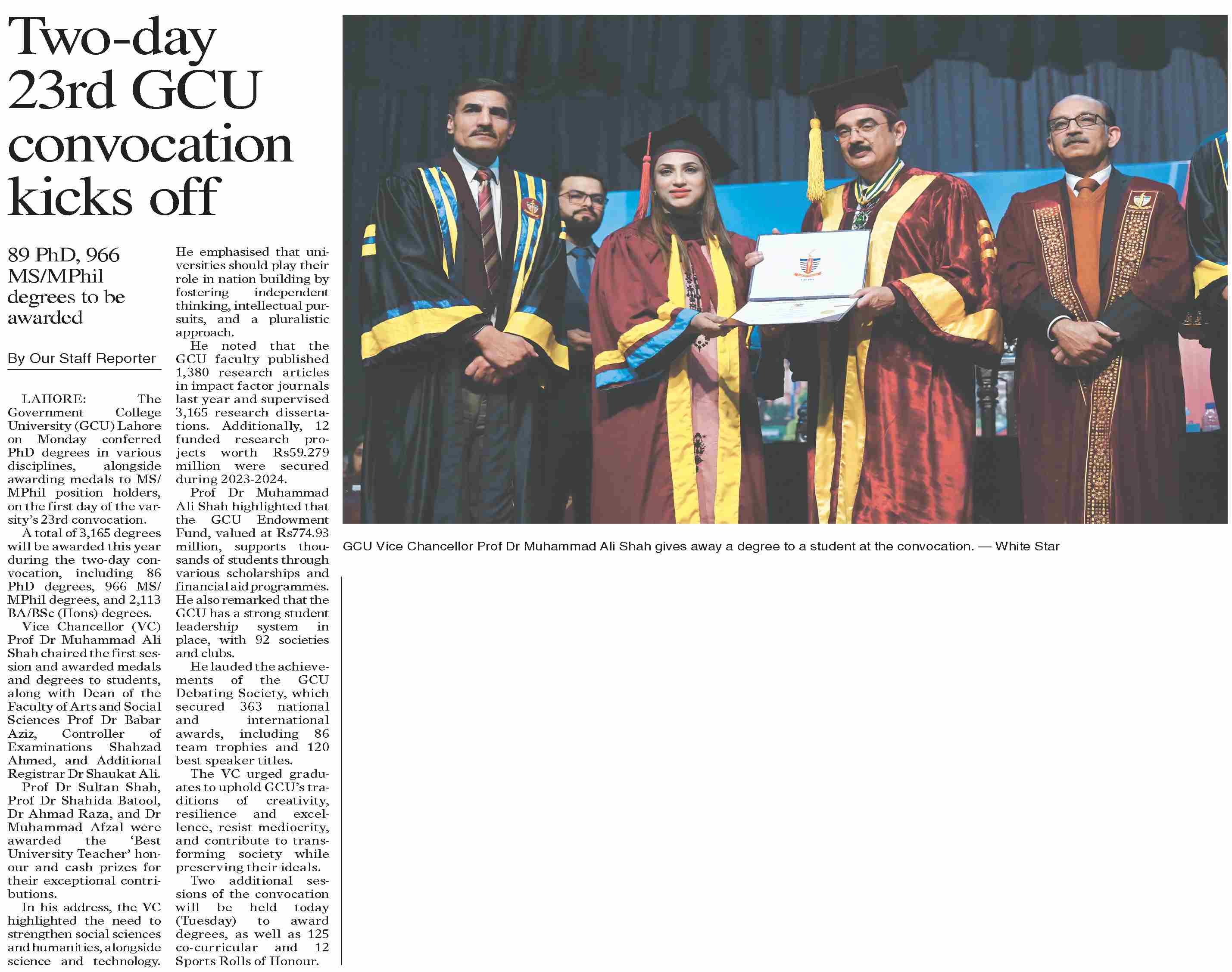 Dawn-ePaper | Jan 21, 2025 | Two-day 23rd GCU convocation kicks off